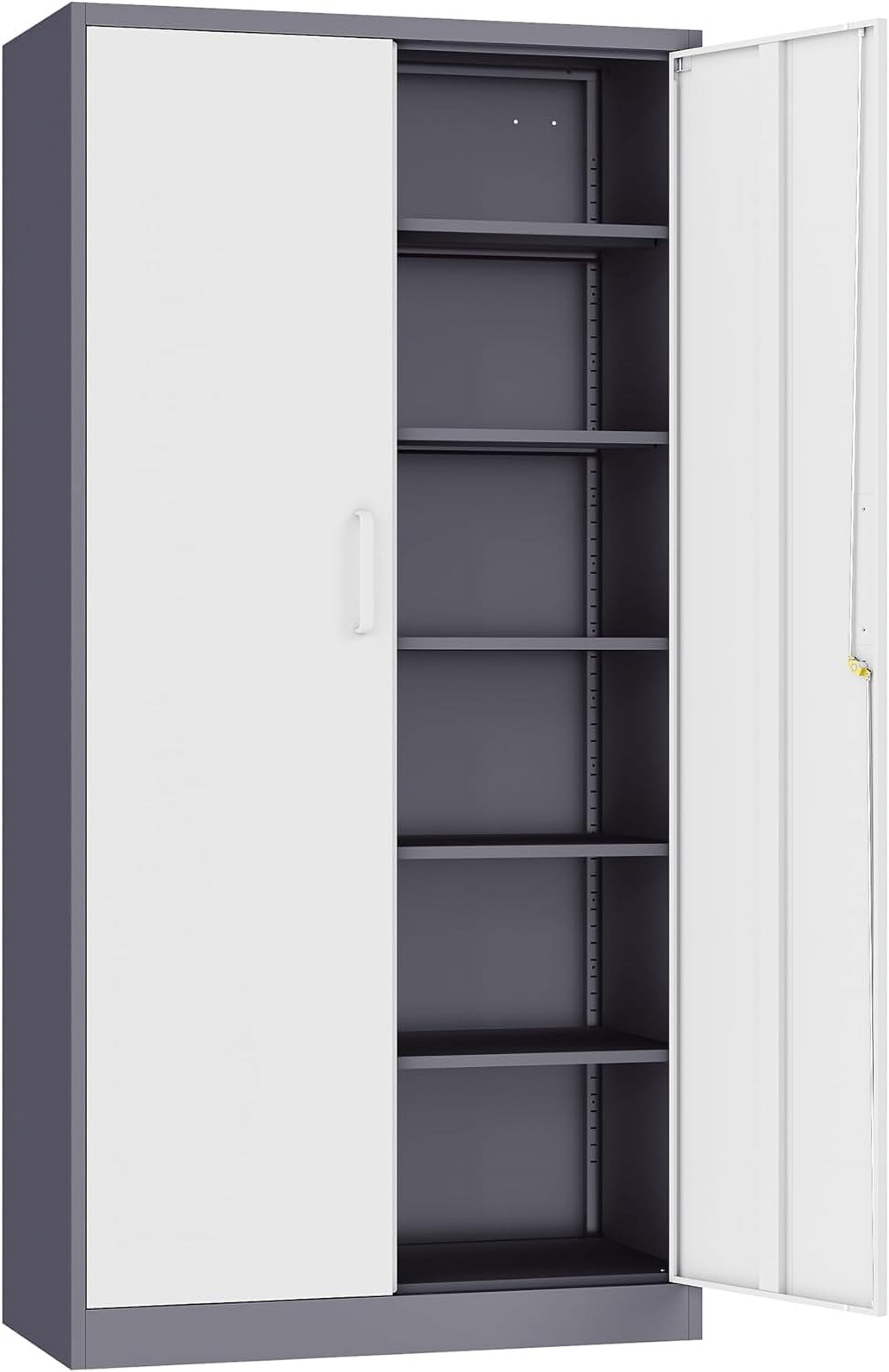 Metal Storage Cabinet with 2 Doors and 5 Adjustable Shelves,Gray White ...