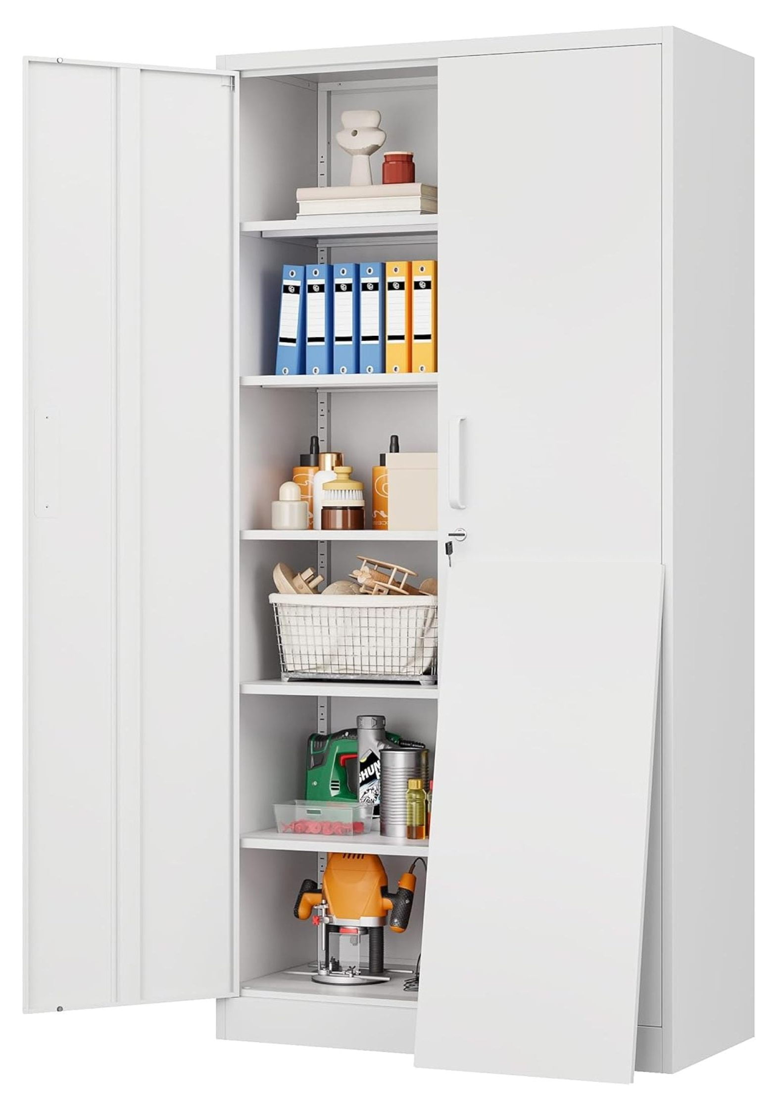 Metal Storage Cabinet with 2 Doors and 5 Adjustable Shelves,White Metal ...