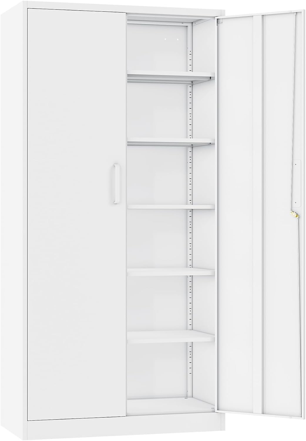 Metal Storage Cabinet with 2 Doors and 5 Adjustable Shelves,White Metal ...