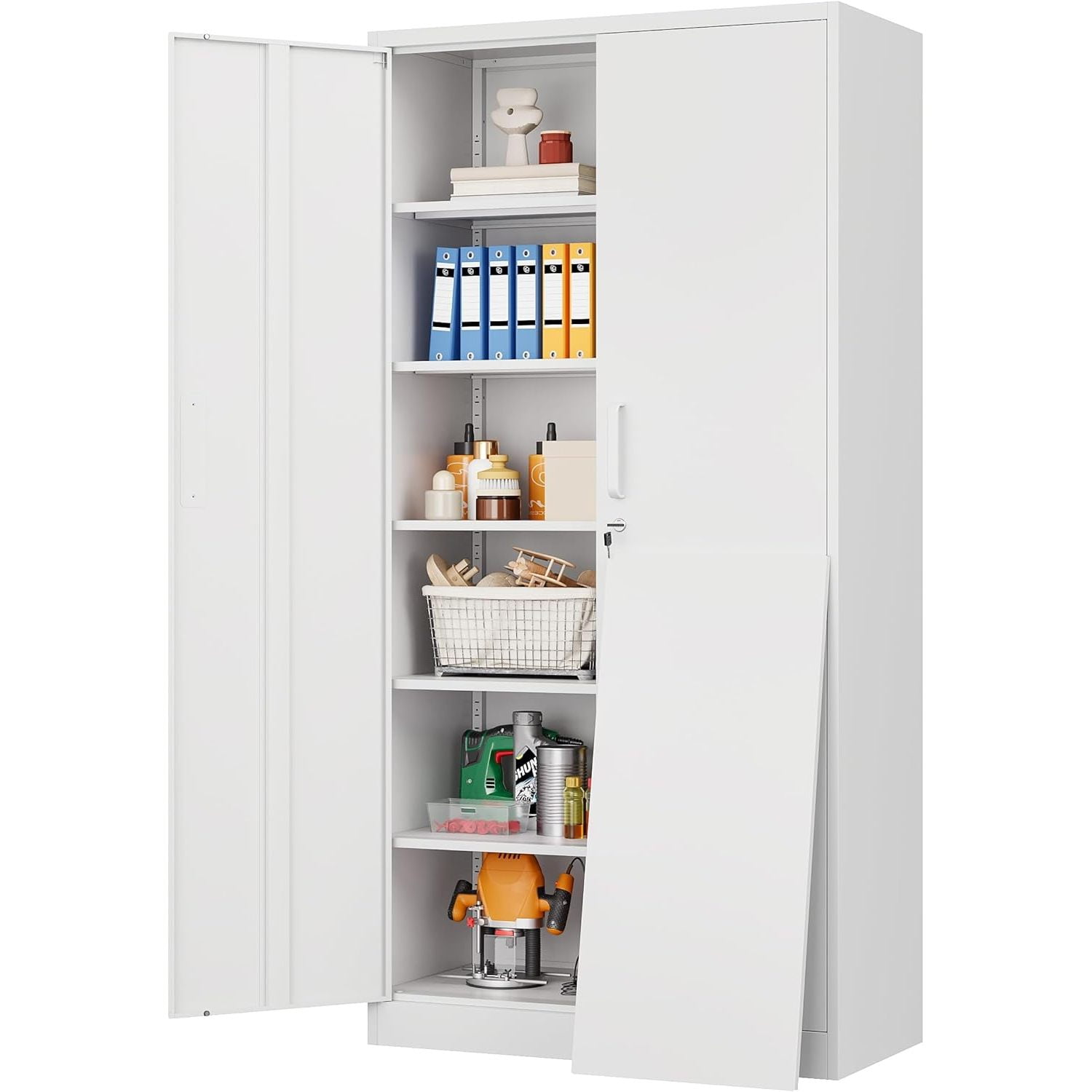 Metal Storage Cabinet with 2 Doors and 5 Adjustable Shelves,White Metal ...