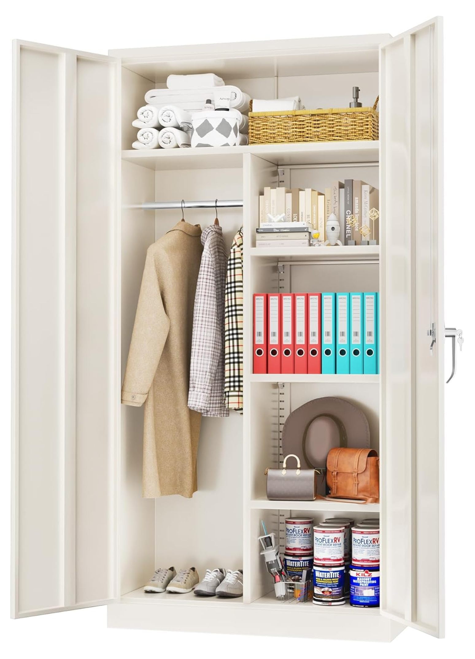 Metal Storage Cabinet with 2 Doors, Grey 72” Steel Storage Wardrobe ...