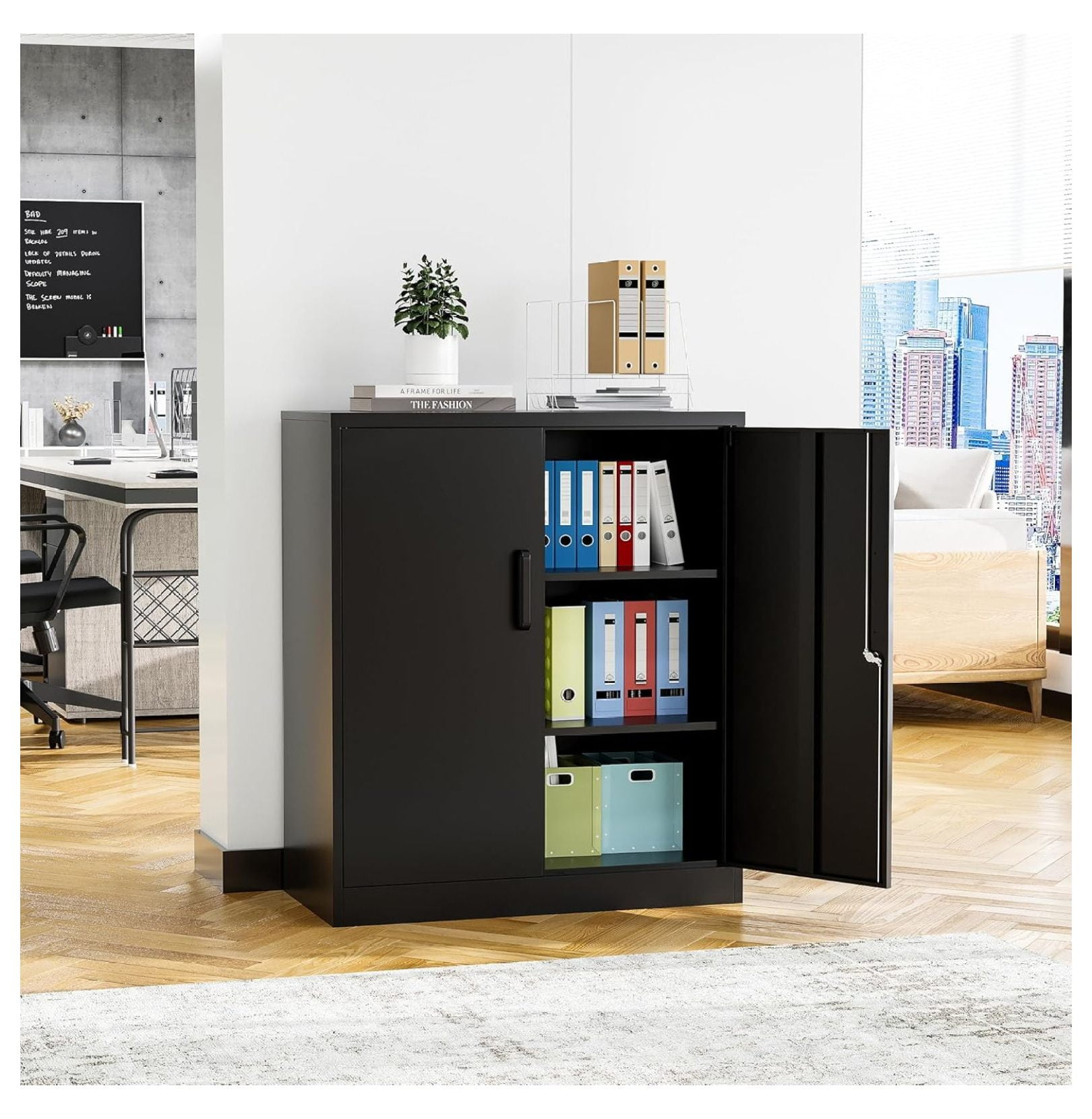 Metal Storage Cabinet with 2 Doors, Lockable Steel Storage Cabinet with ...