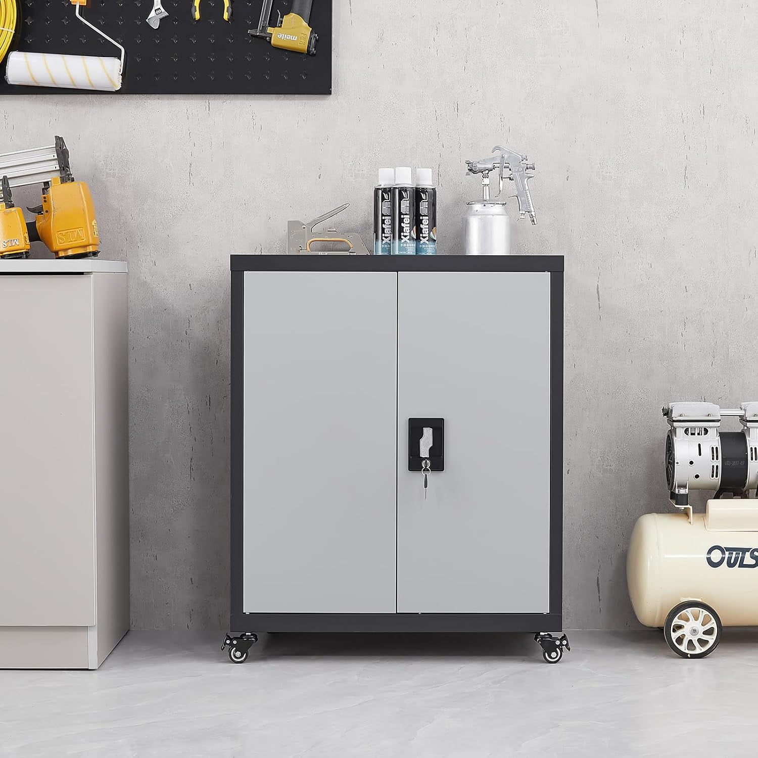 Metal Storage Cabinet with 2 Doors, Steel Lockable Storage Cabinet with ...