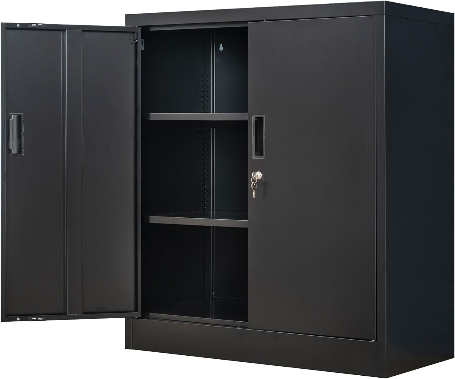 Metal Storage Cabinet with 2 Lockable Doors and 2 Adjustable Shelves ...