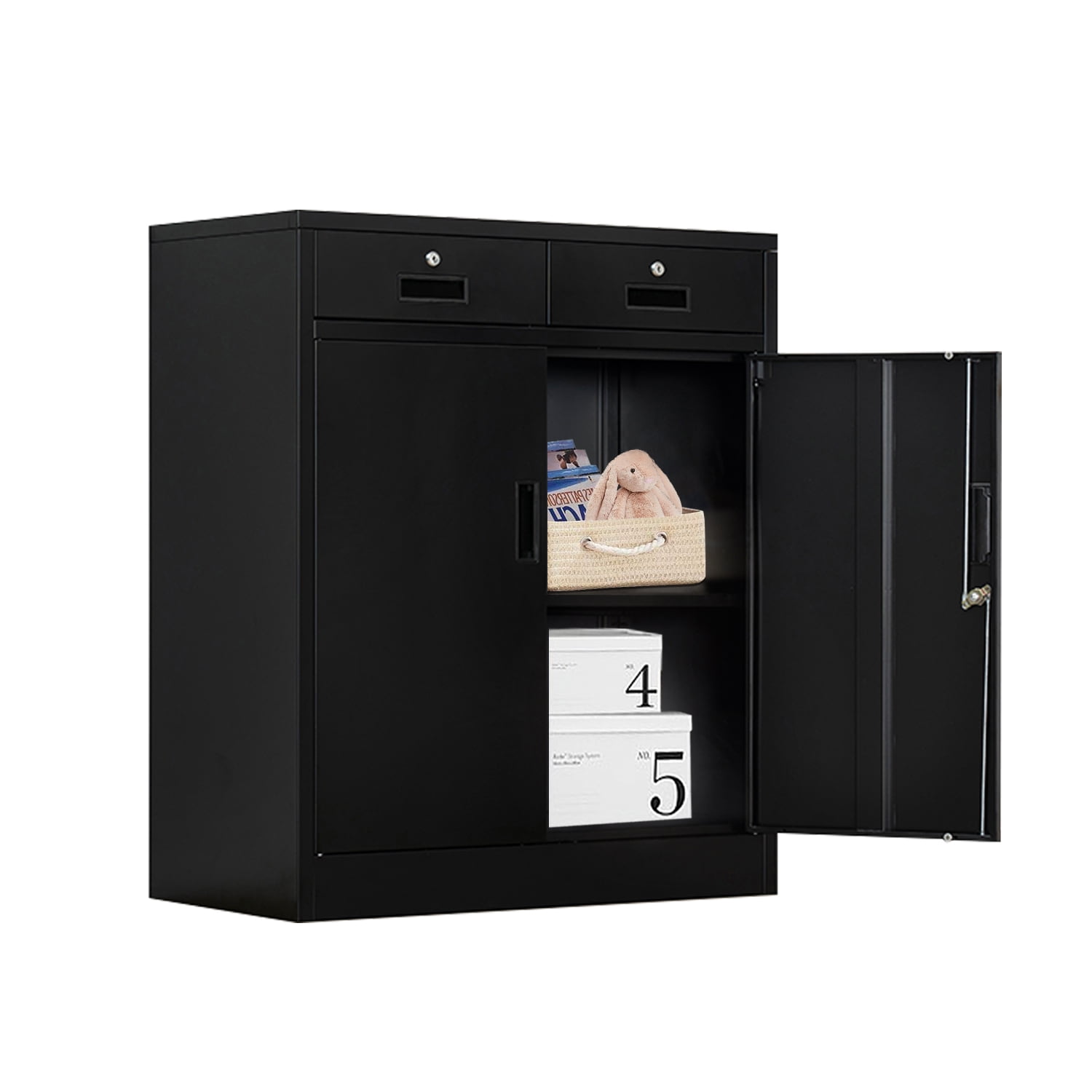 Lockable Metal Storage Cabinet with 2 Drawers, 37”H Office Cabinet for ...
