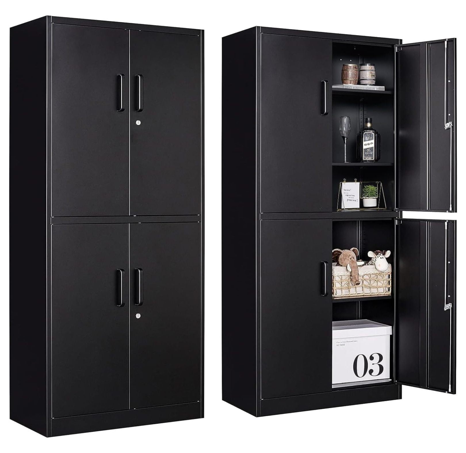 Metal Storage Cabinet with 3 Adjustable Shelves and 4 Doors,71" Garage ...