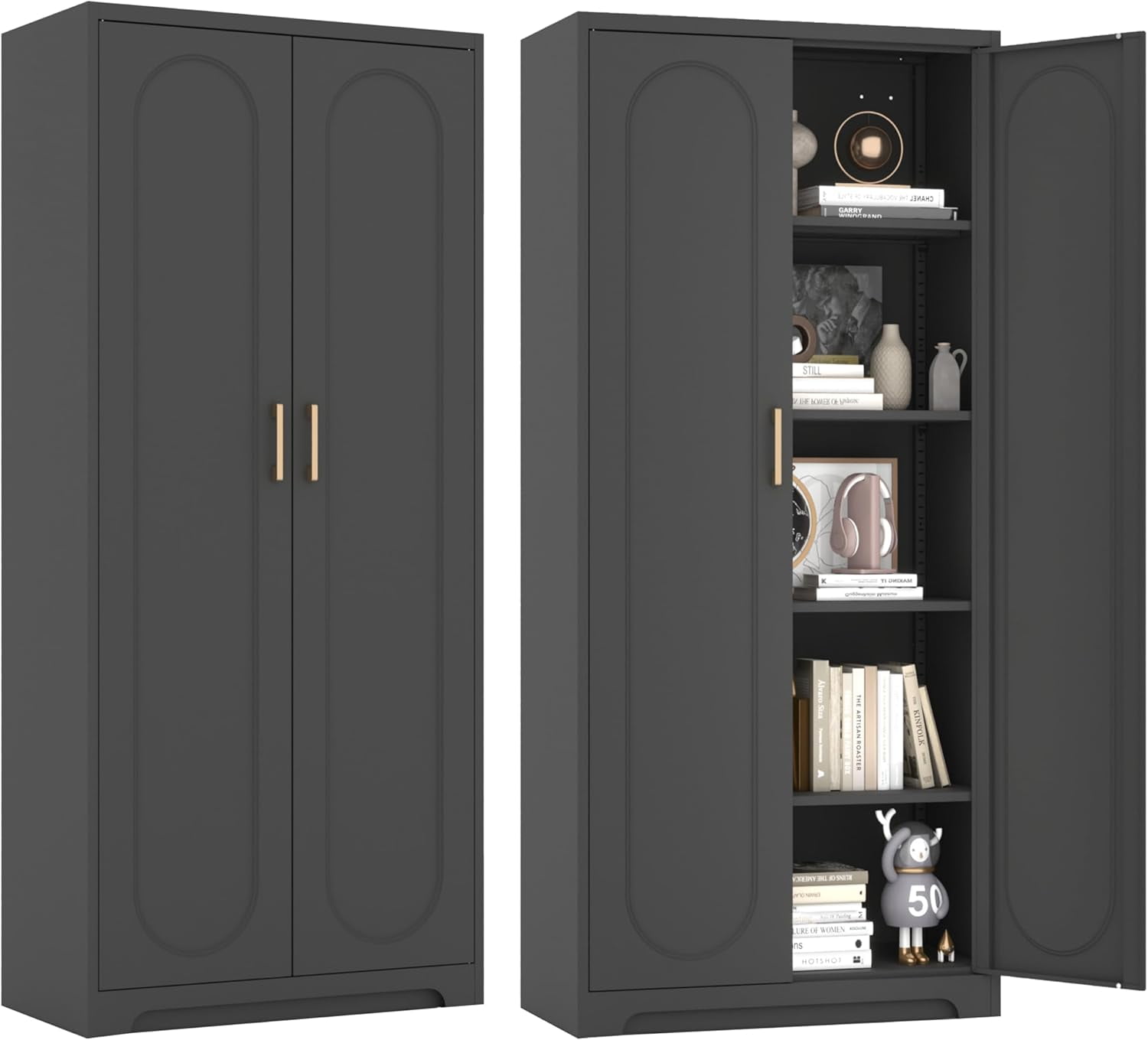 Metal Storage Cabinet with 3 Adjustable Shelves, 60" Tall Kitchen ...