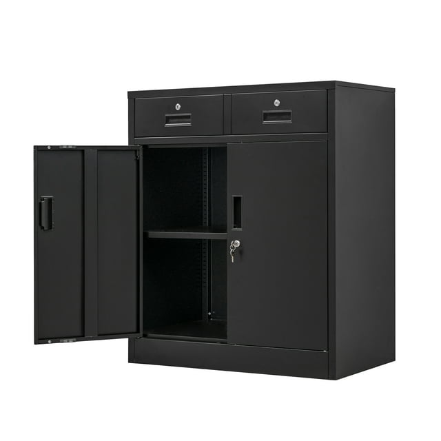 Metal Storage Cabinet, 36" H Locking Storage Cabinet with Two Drawers ...