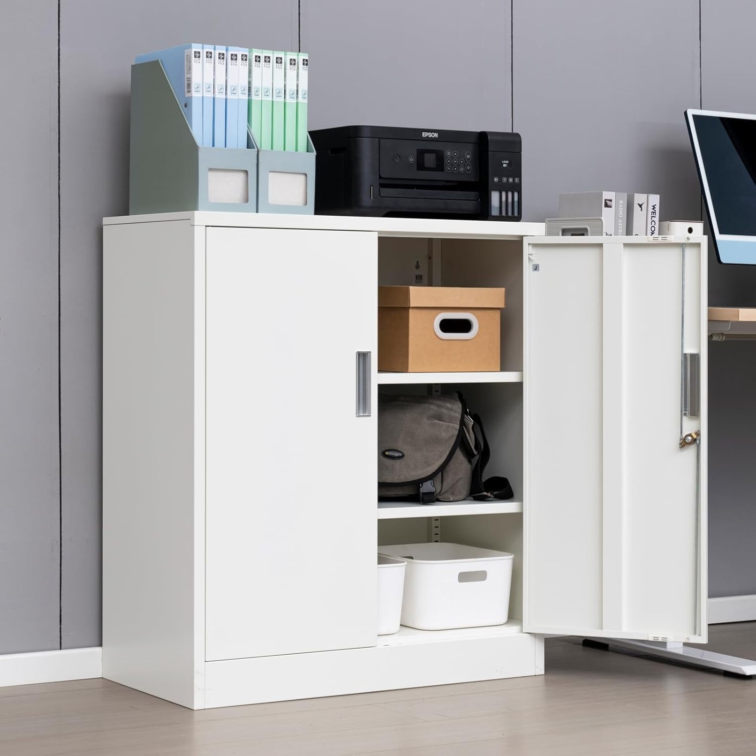 Metal Storage Cabinet, 36 inch Locker Steel Cabinet with Lockable Doors ...