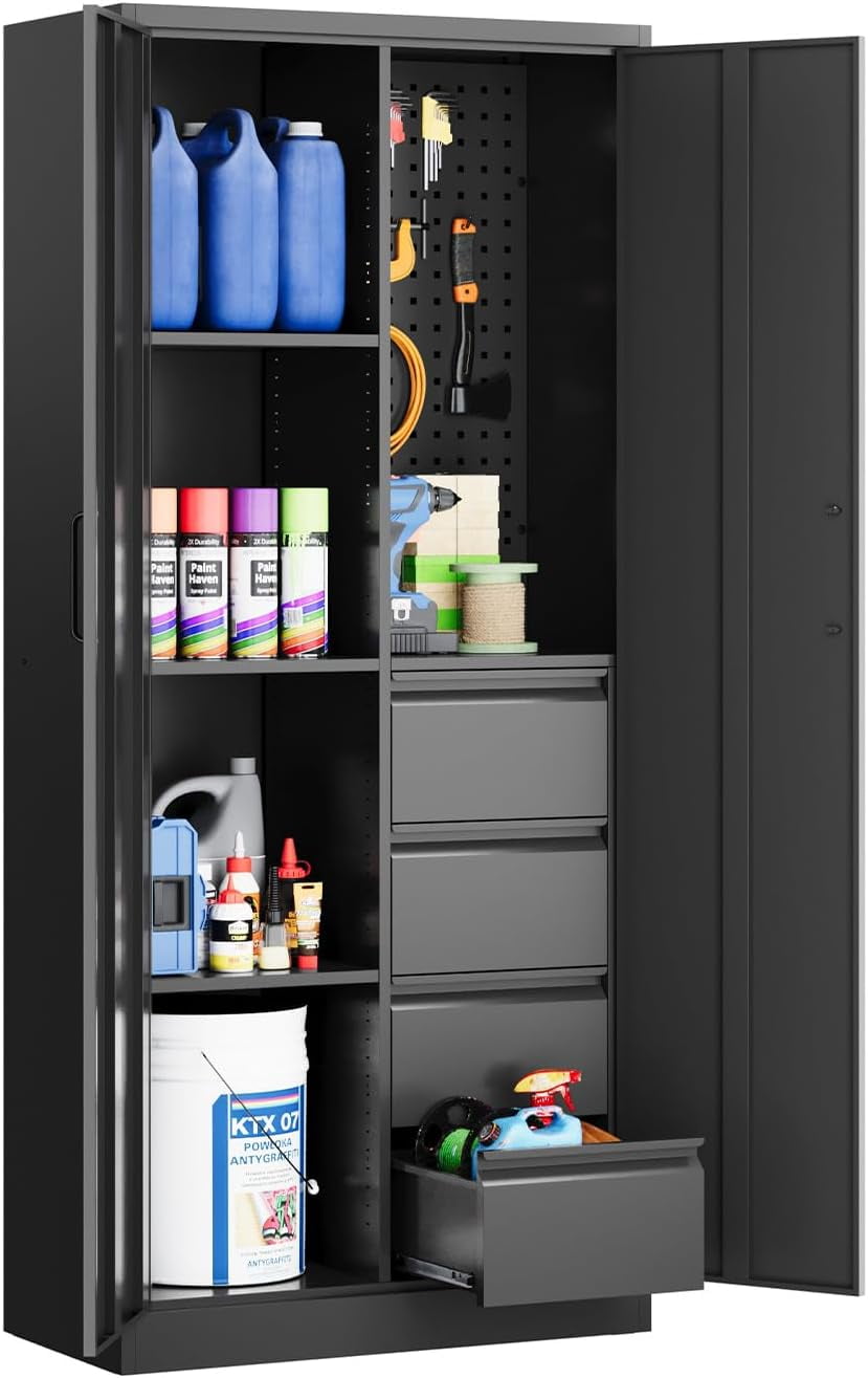 Metal Storage Cabinet with 4 Drawers,Steel Garage Storage Cabinet with ...