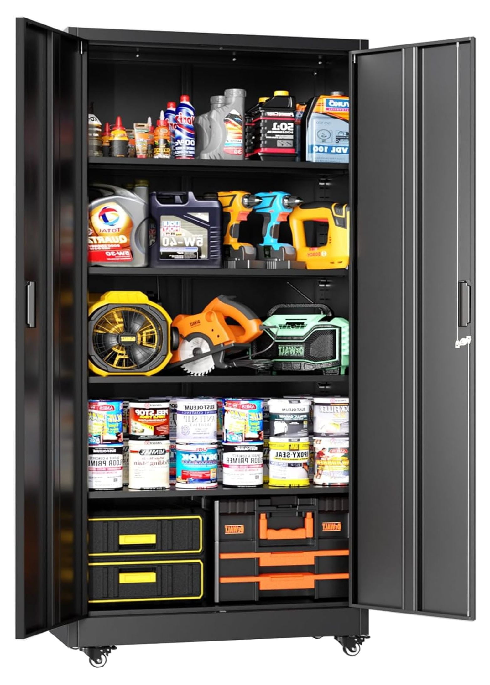 Metal Storage Cabinet with 4 Swivel Wheels,73” Black Garage Storage ...