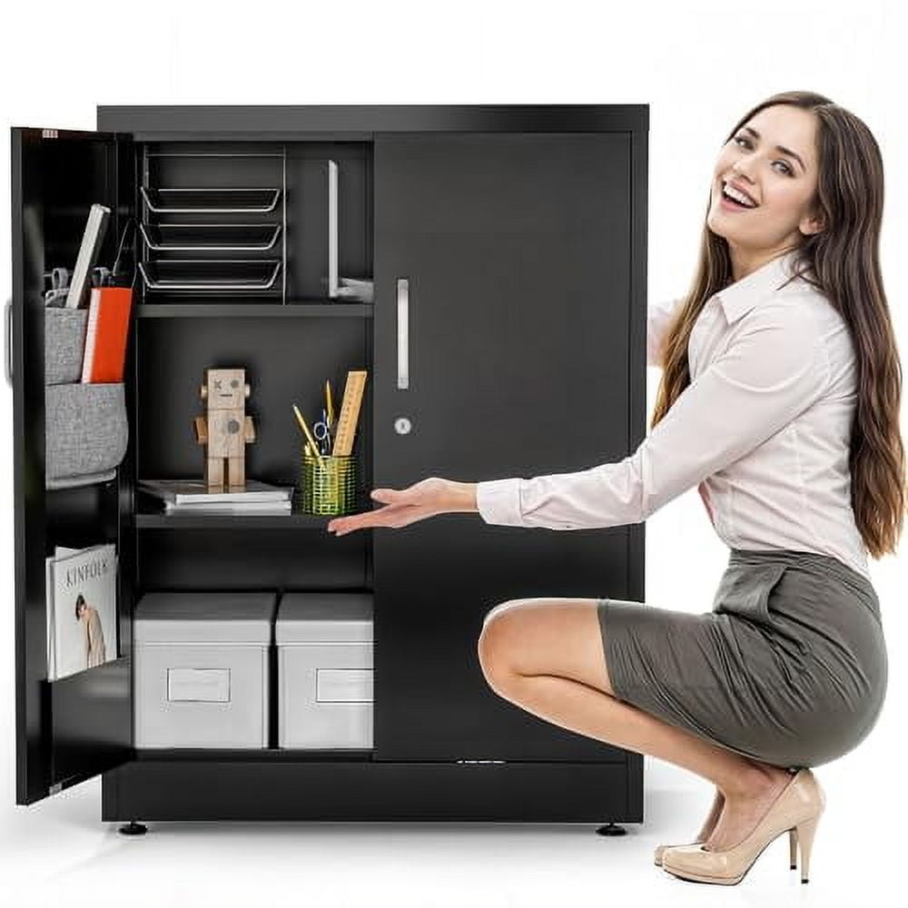 Metal Storage Cabinet, 40" H Small Cabinet, Locking Storage Cabinet ...
