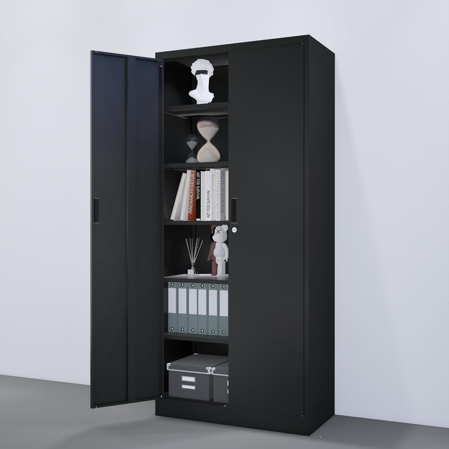 Metal Storage Cabinet 71” with 2 Doors and 5 Adjustable Shelves, Garage ...