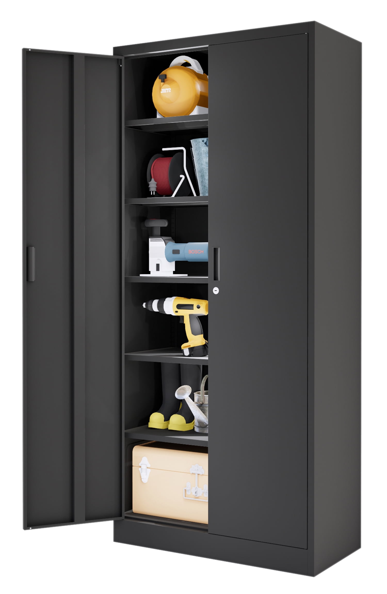 Metal Storage Cabinet, 71" H Locking Cabinet with 5 Adjustable Shelves ...