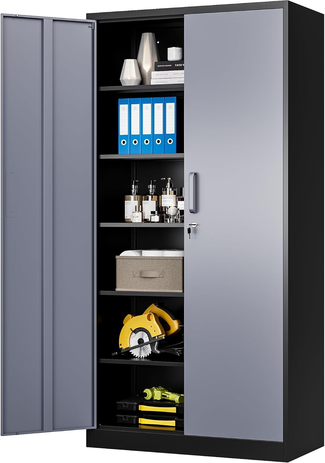 Metal Storage Cabinet, 71 Inch Tall with Adjustable Shelves & Locking ...