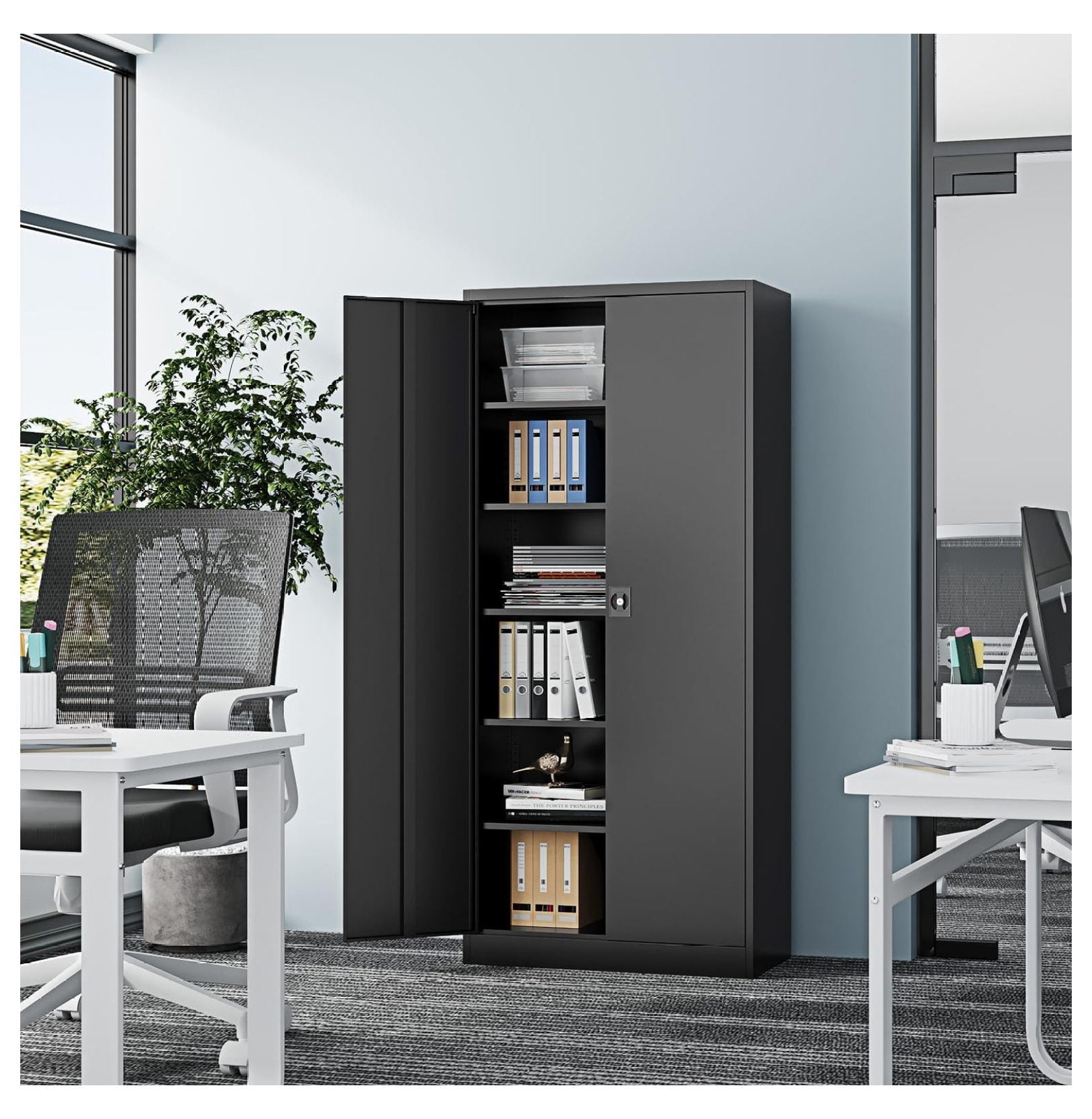 Metal Storage Cabinet-71” Tall Steel File Cabinets with Lockable Doors ...