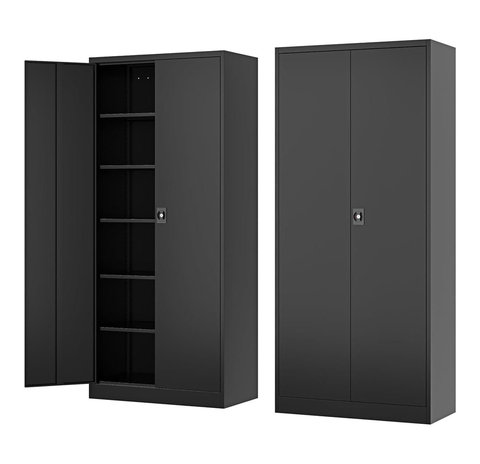Metal Storage Cabinet-72” Black Tall Steel File Cabinets with Lockable ...