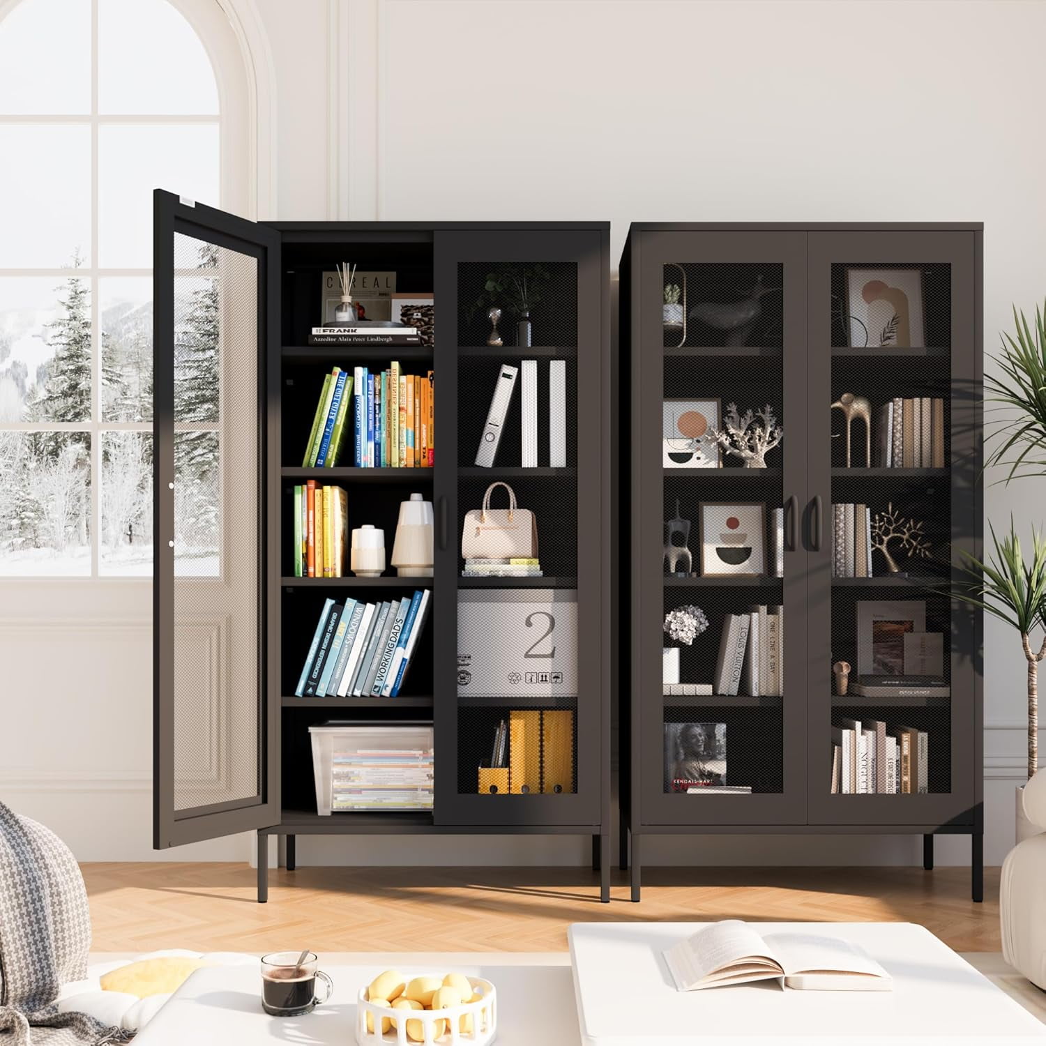 Metal Storage Cabinet,72H Display Cabinets with 2 Mesh Door,Pantry ...