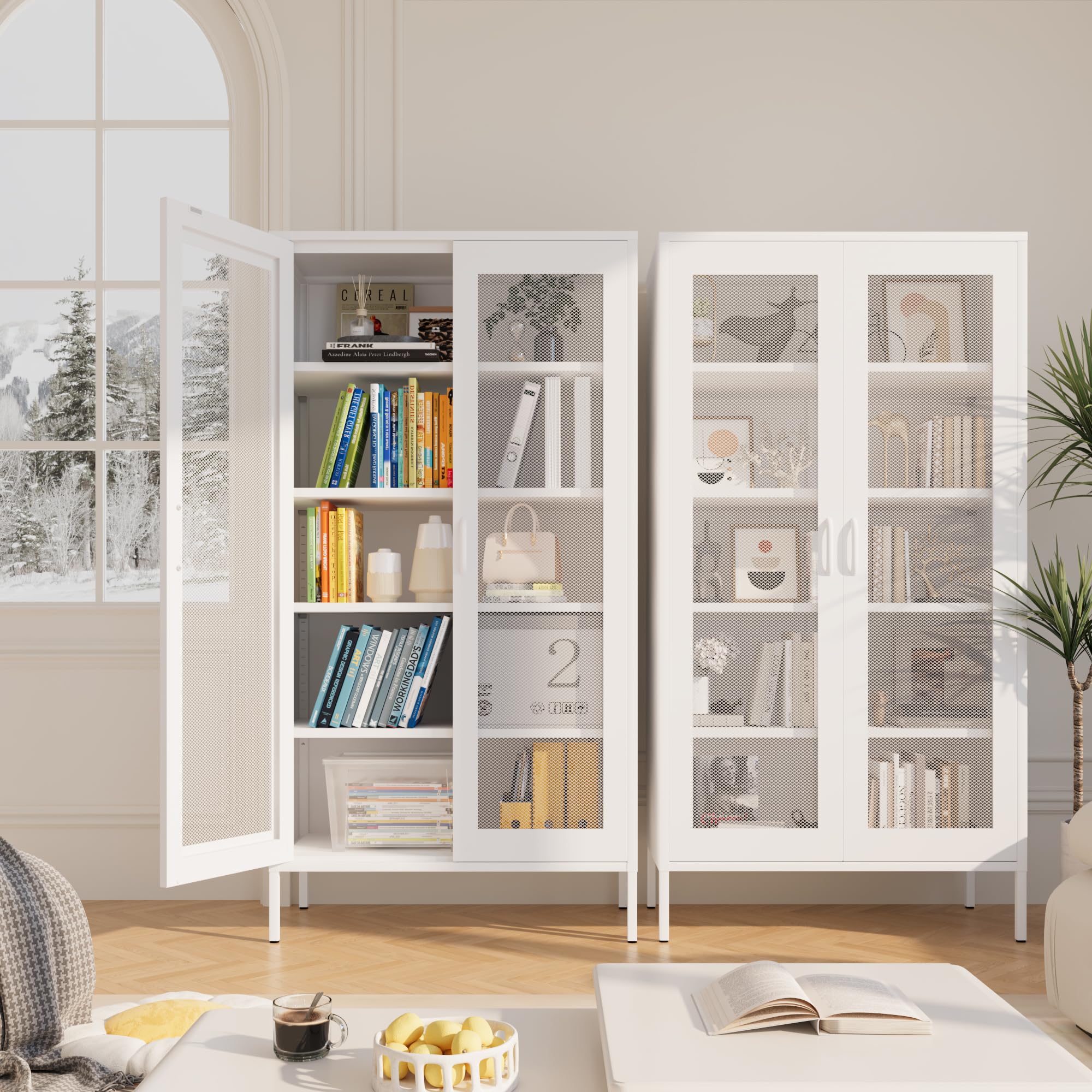 Metal Storage Cabinet,72H Display Cabinets with 2 Mesh Door,Pantry ...