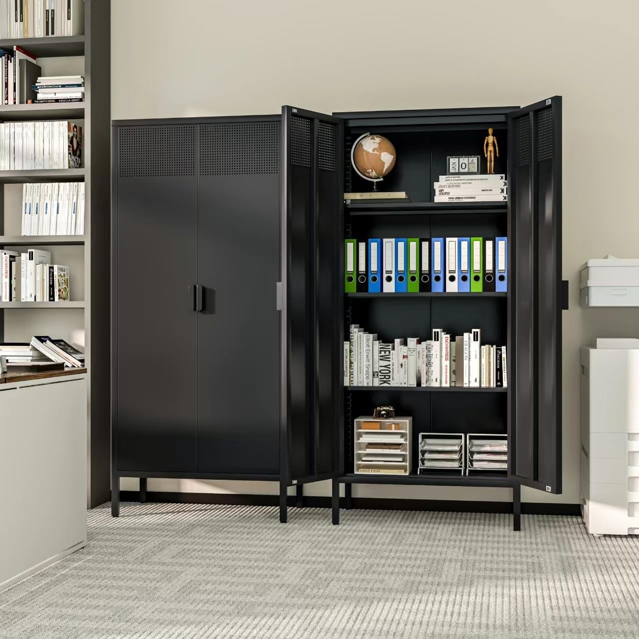 Metal Storage Cabinet 72H Display Cabinets with 2 Mesh Door Pantry ...
