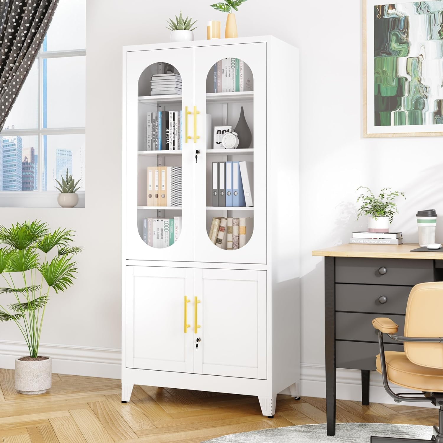 Metal Storage Cabinet with Adjustable Shelves， 71" Tall Garage Cabinet ...