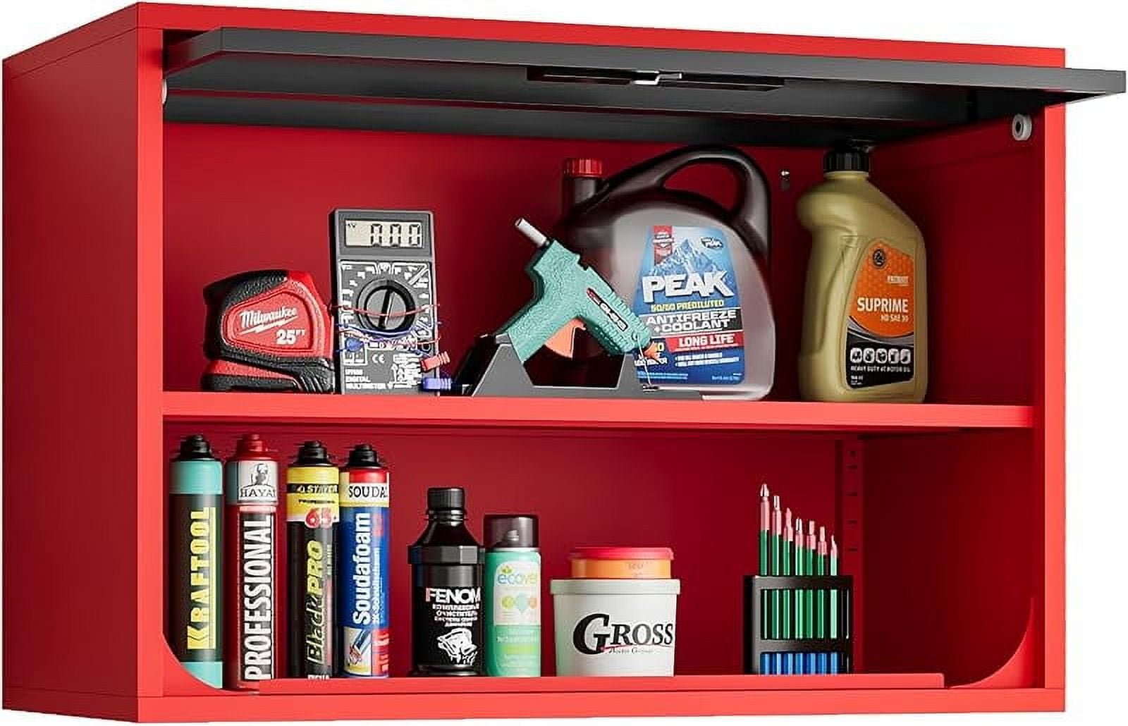 Metal Storage Cabinet Black&Red Wall Cabinets with Locking Door - Wall ...