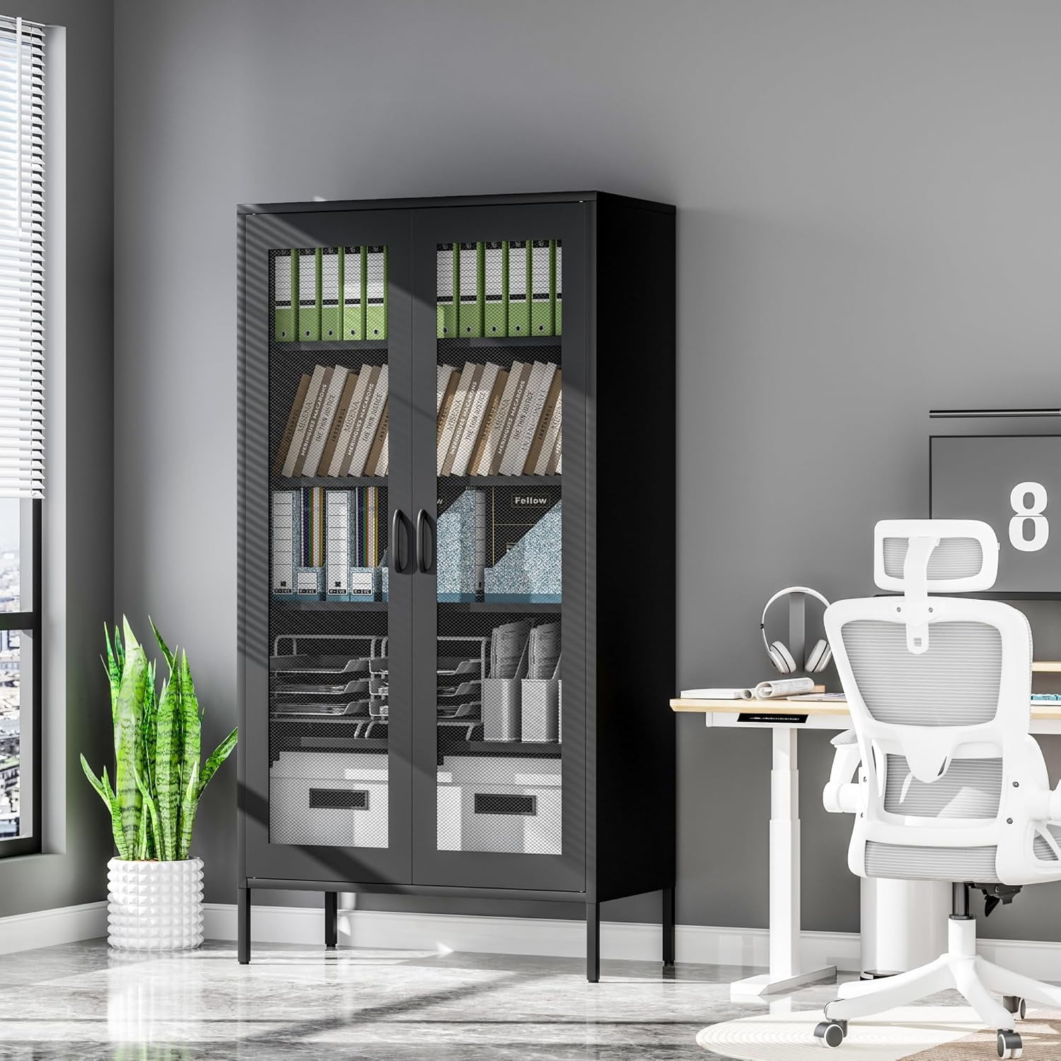 Metal Storage Cabinet,Black Tall Metal Cabinet,Steel File Cabinets with ...