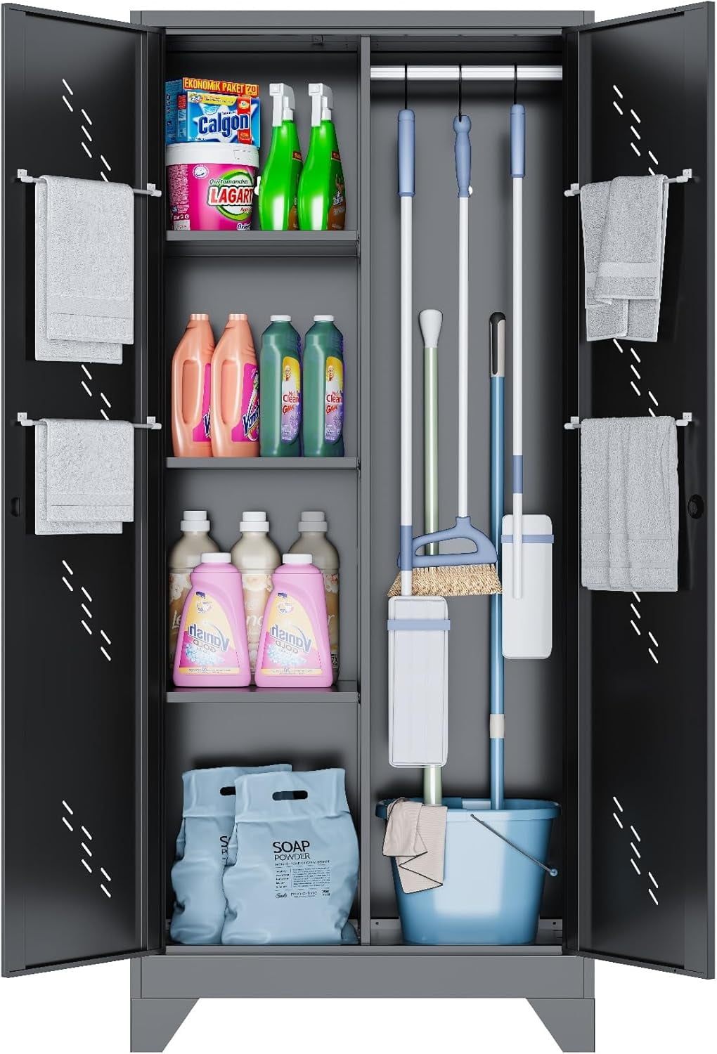 Metal Storage Cabinet, Cleaning Tool Cabinet with Locking Door, Tall ...