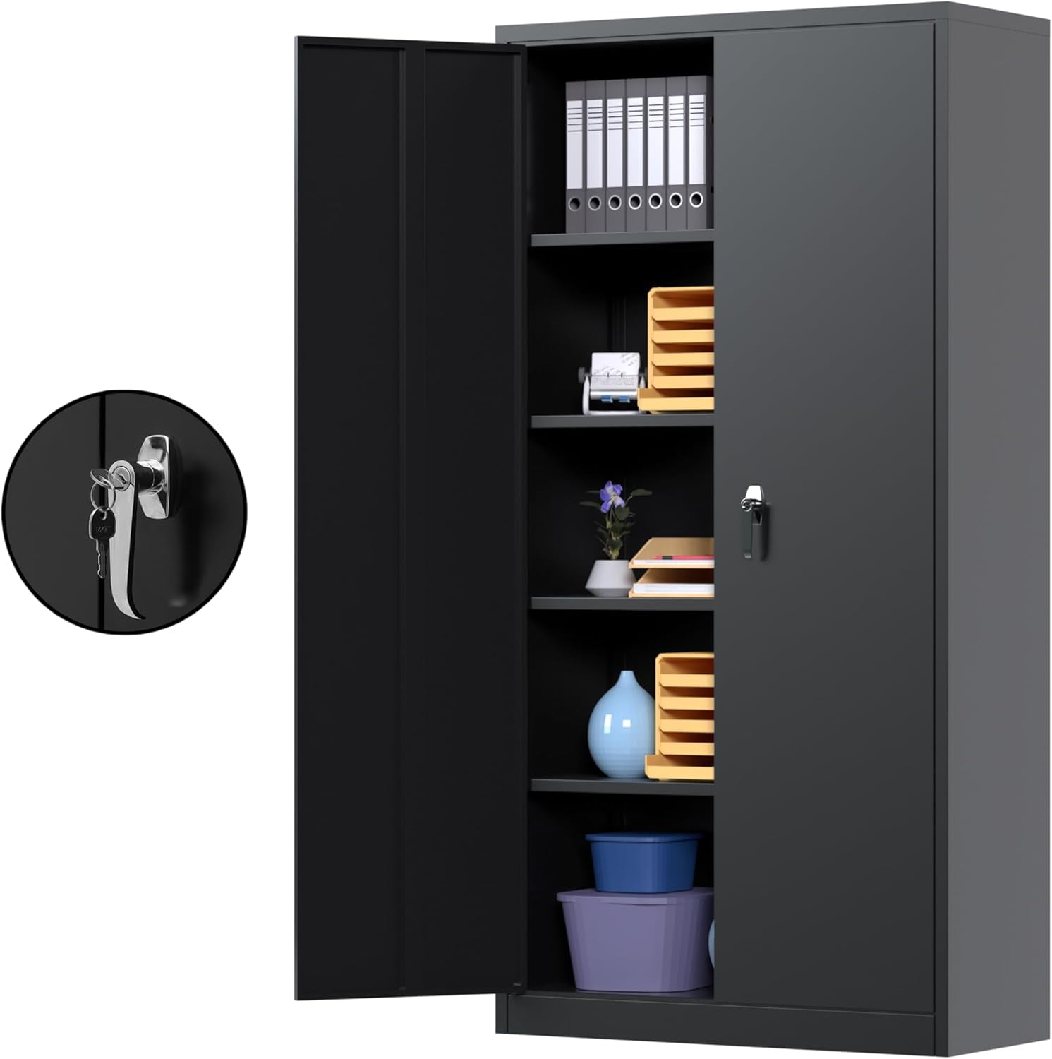 Metal Storage Cabinet with Door, Locking Steel Cabinet with 4 ...