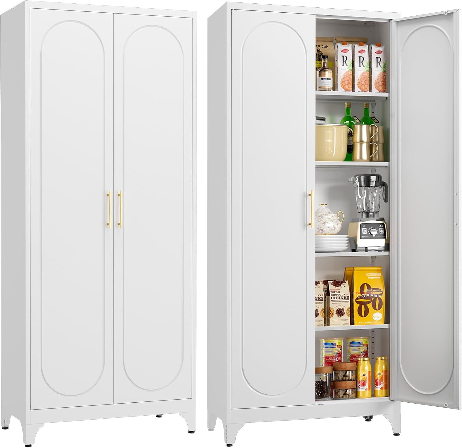 Metal Storage Cabinet with Doors, 75" Tall Kitchen Pantry Storage ...