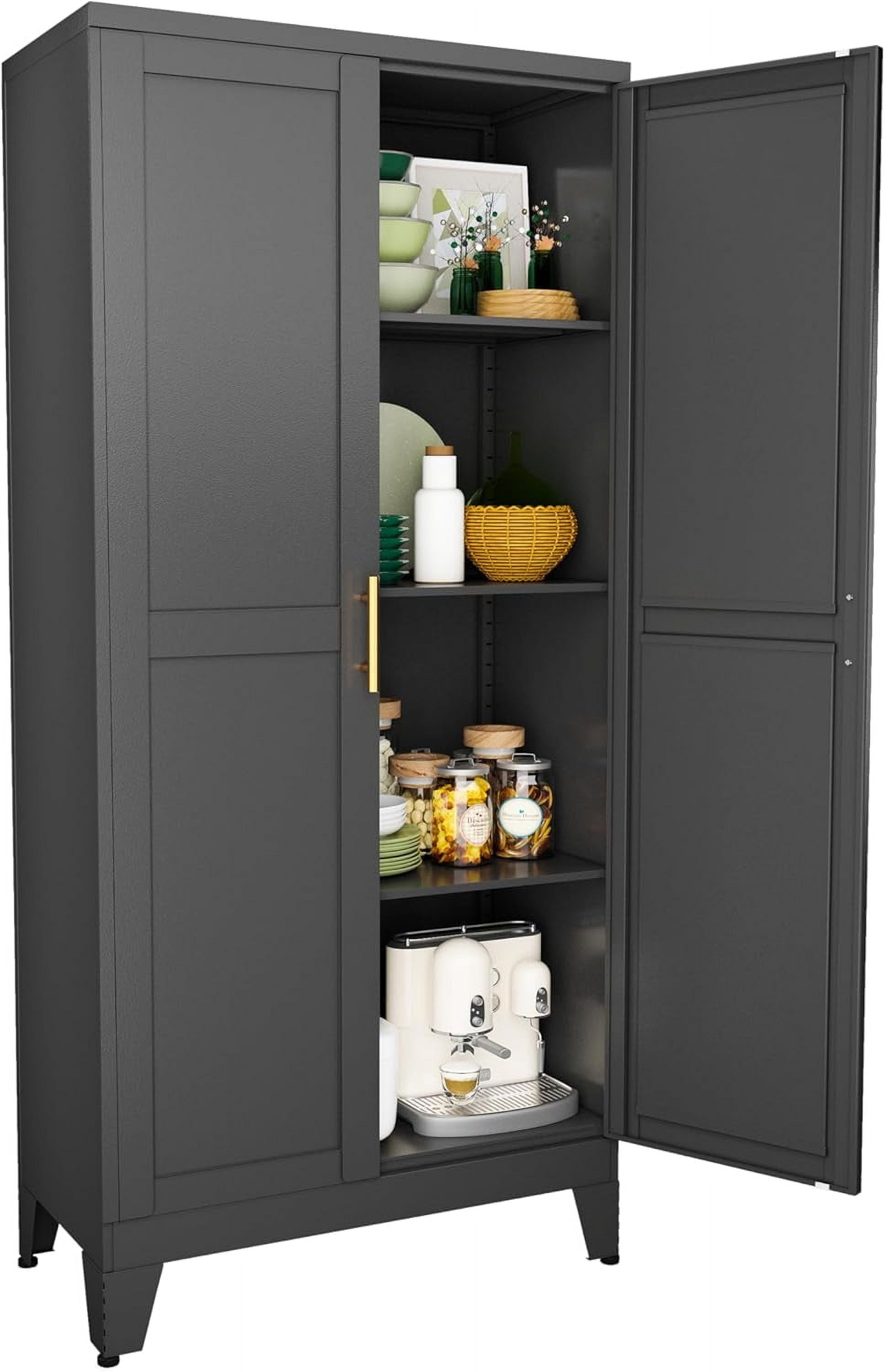 Metal Storage Cabinet with Doors and Shelves, 48" High Pantry Cabinet ...