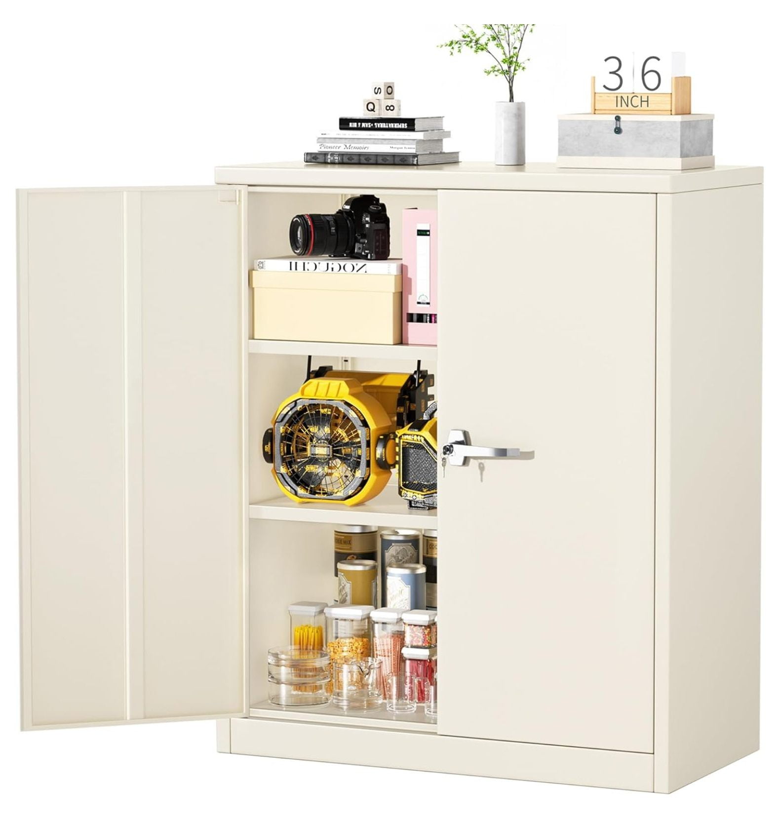 Metal Storage Cabinet with Doors and Shelves,Lockable Storage Cabinet ...