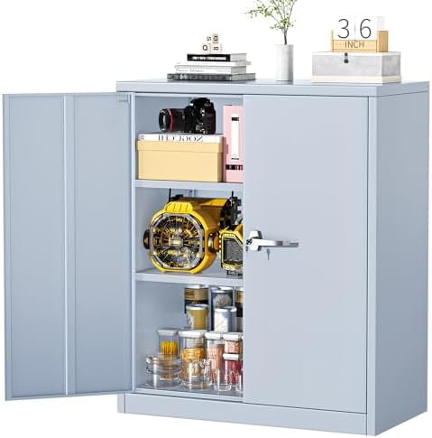 Metal Storage Cabinet with Doors and Shelves,Lockable Storage Cabinet ...
