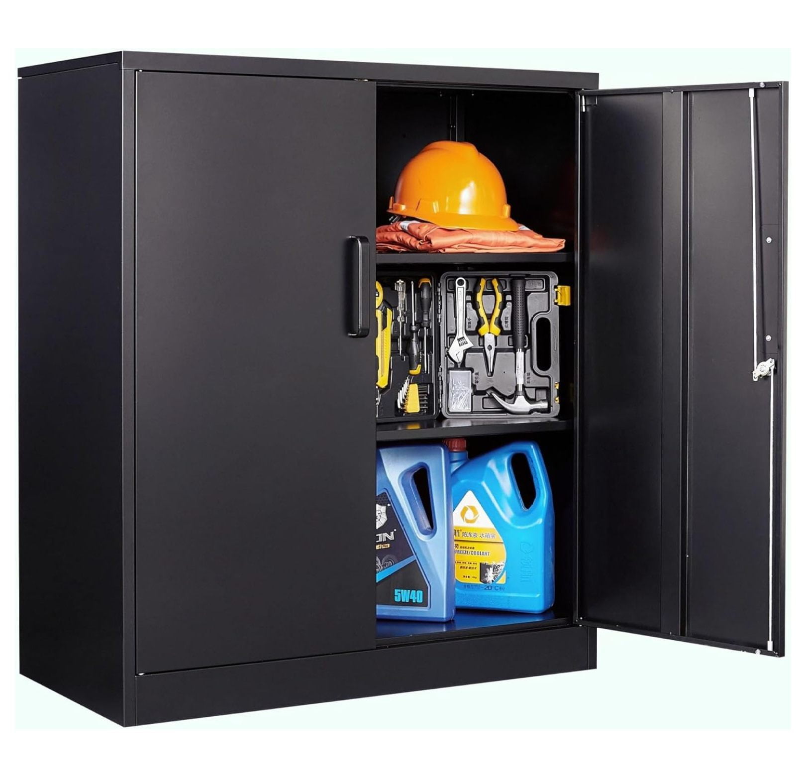 Metal Storage Cabinet with Doors and Shelves,Small Garage Storage ...