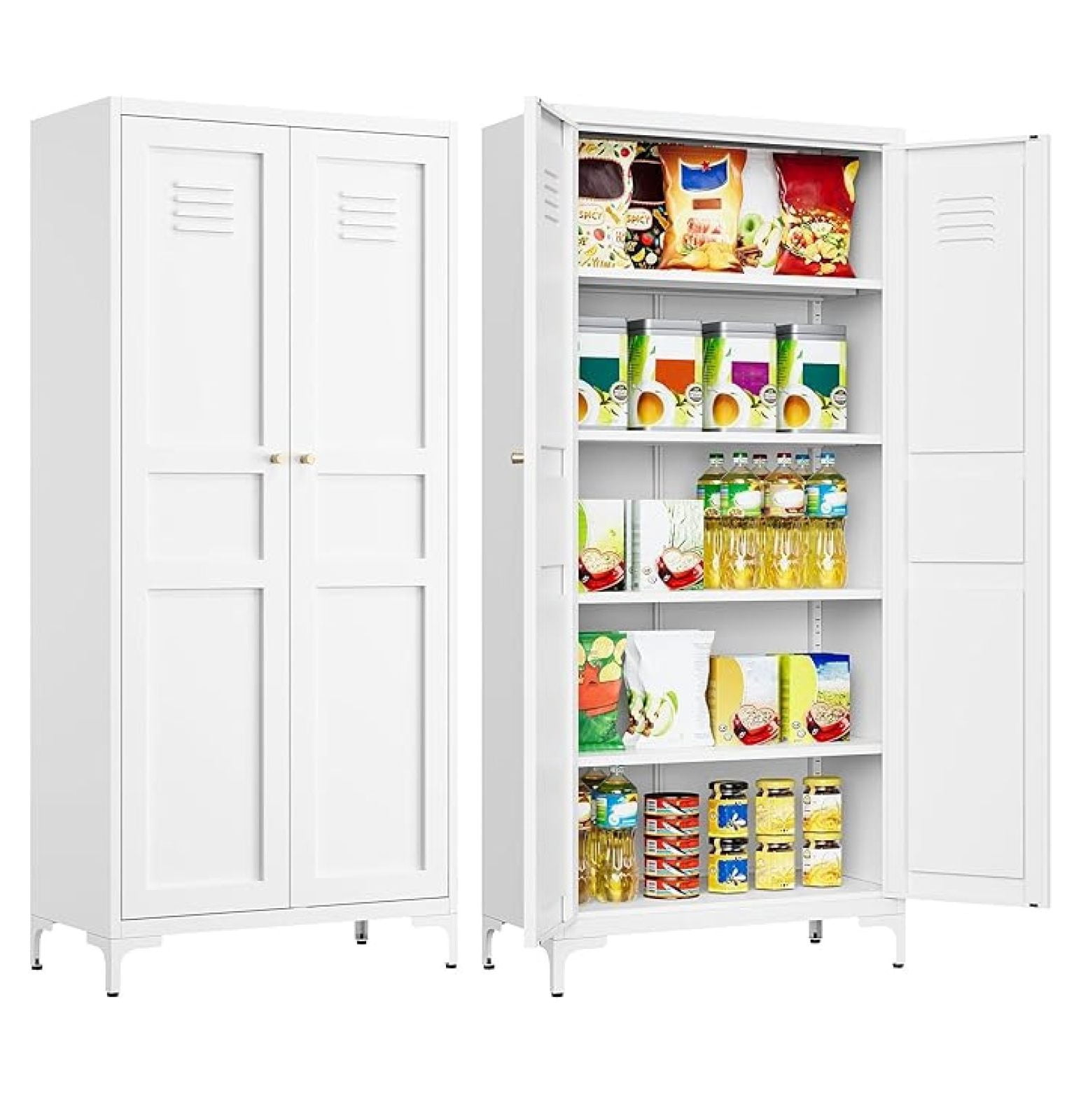 Metal Storage Cabinet with Doors and Shelves,White Storage Cabinet with ...