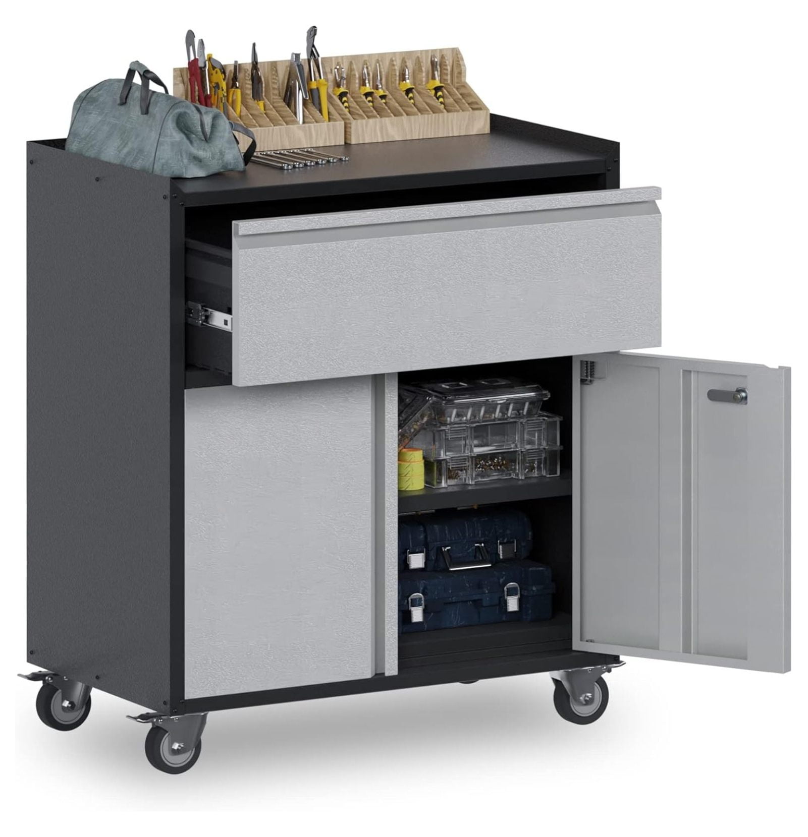 Metal Storage Cabinet with Drawer& 2 Doors Adjustable Shelves,35.4" H ...