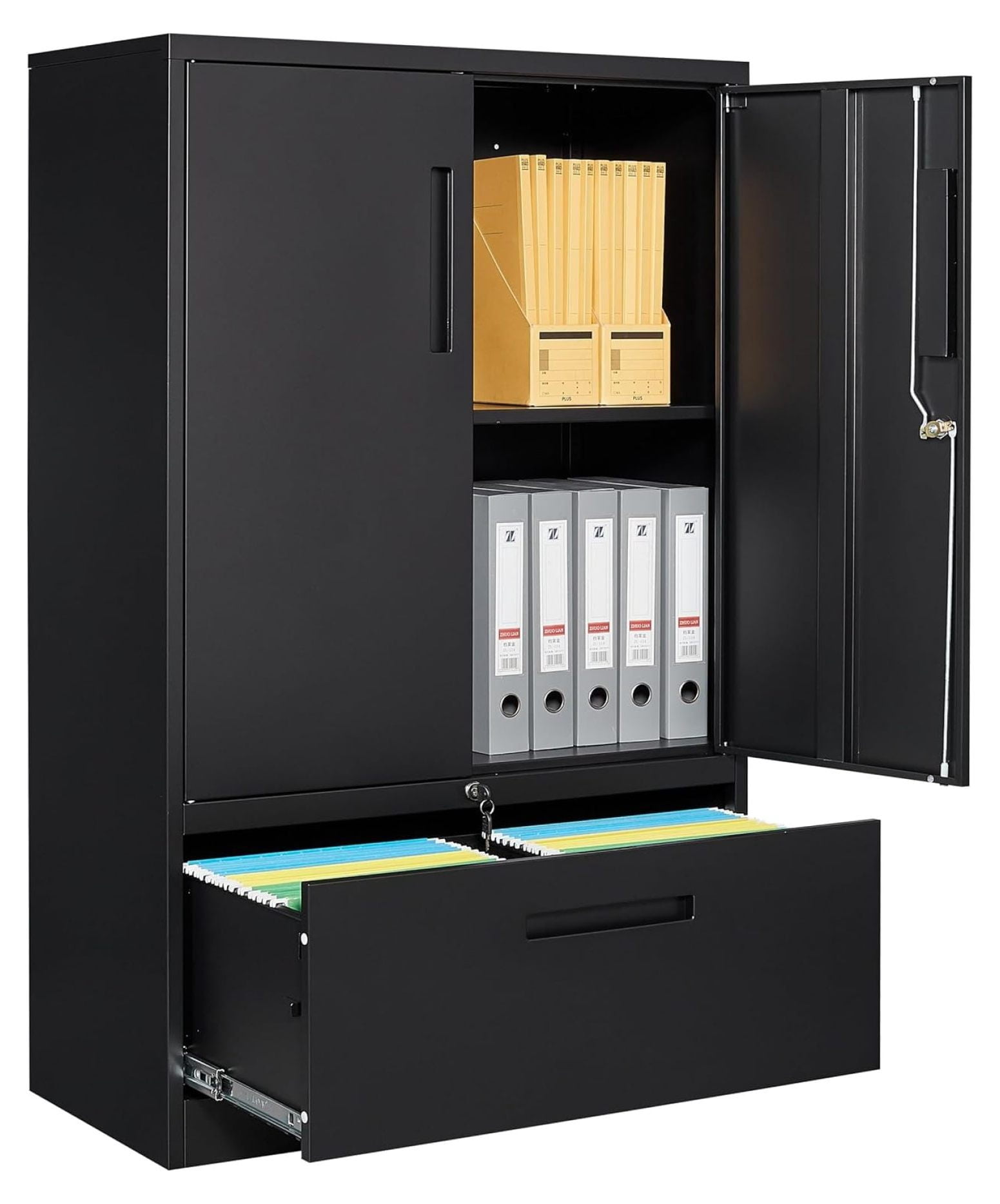 Metal Storage Cabinet with Drawer,51" Black File Cabinets,Locking Steel ...