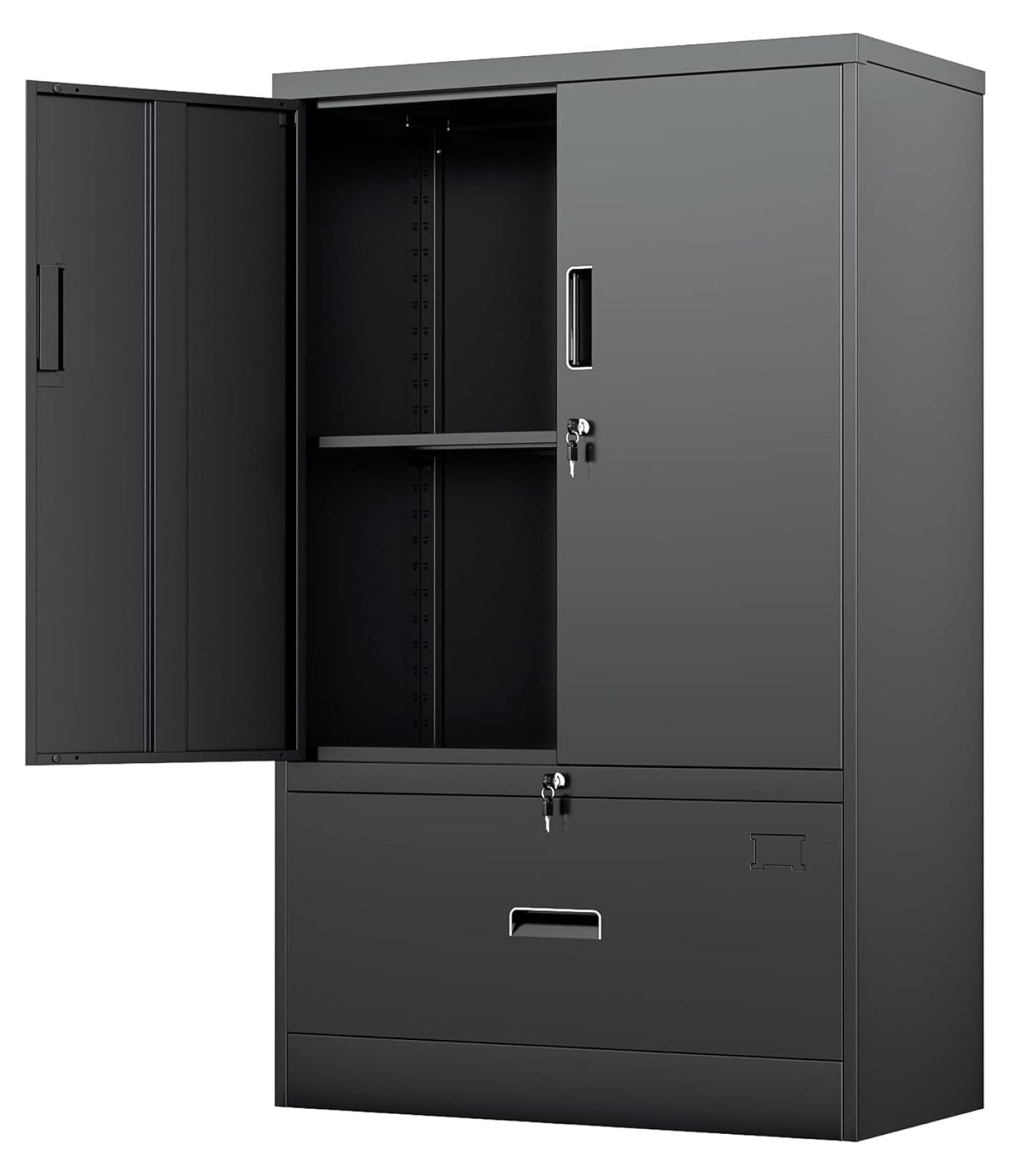 Metal Storage Cabinet with Drawer, 51” Black Metal File Cabinet with ...