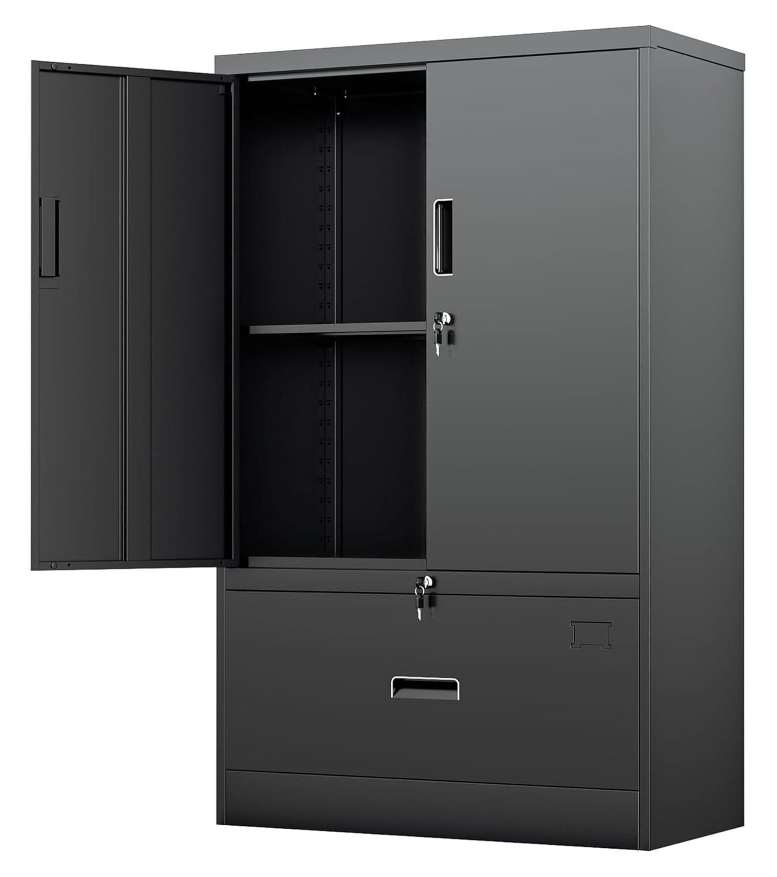 Metal Storage Cabinet with Drawer, 51” Black Metal File Cabinet with ...
