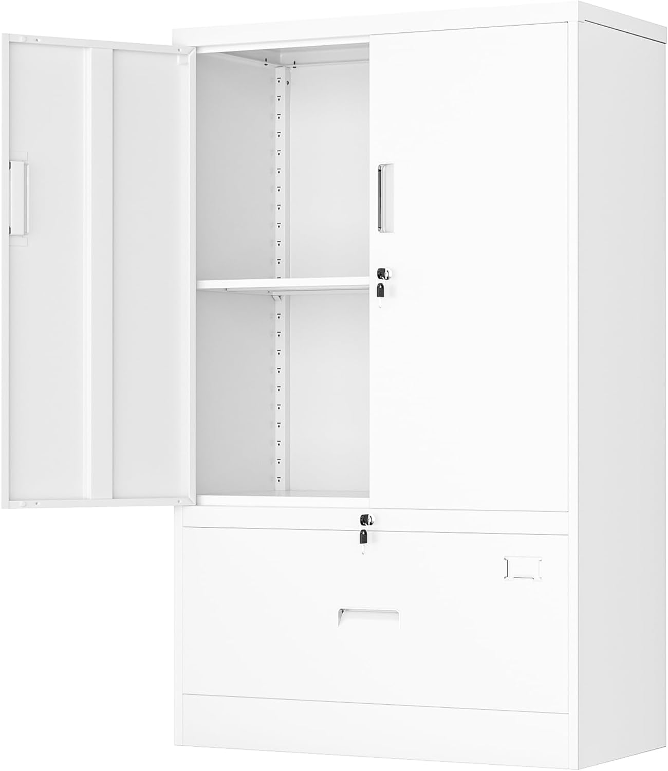 Metal Storage Cabinet with Drawer, 51” White Lateral File Cabinet with ...