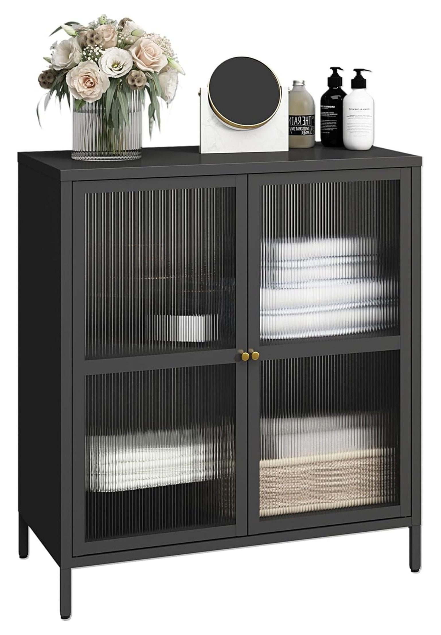 Metal Storage Cabinet with Frosted Glass Doors - Multi-Purpose Buffet ...