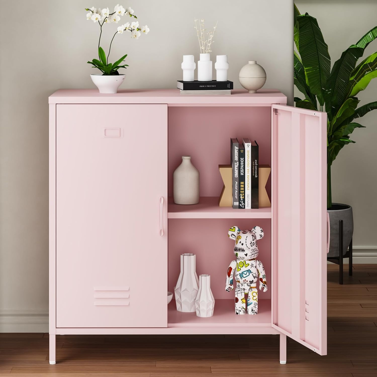 Metal Storage Cabinet with Frosted Glass Doors - Multi-Purpose Buffet ...