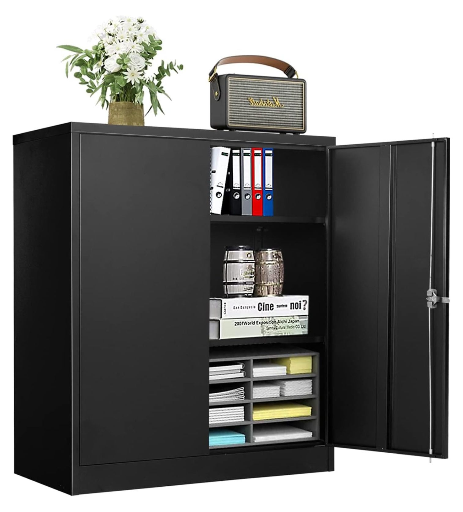 Metal Storage Cabinet, Garage Cabinet with Doors and Shelves 42" Hx32 ...
