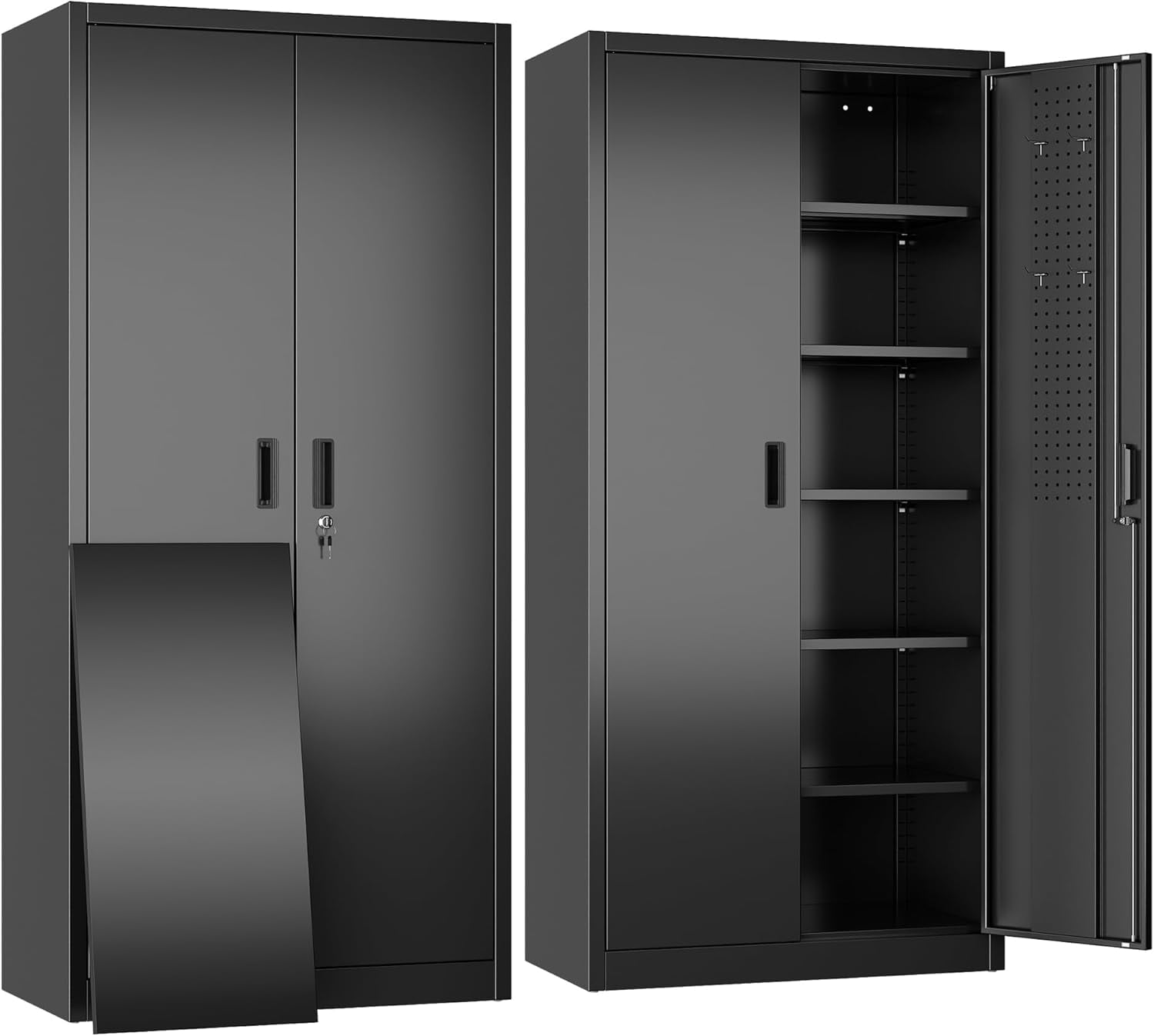 Metal Storage Cabinet, Garage Storage Cabinet with 2 Lockable Doors and ...