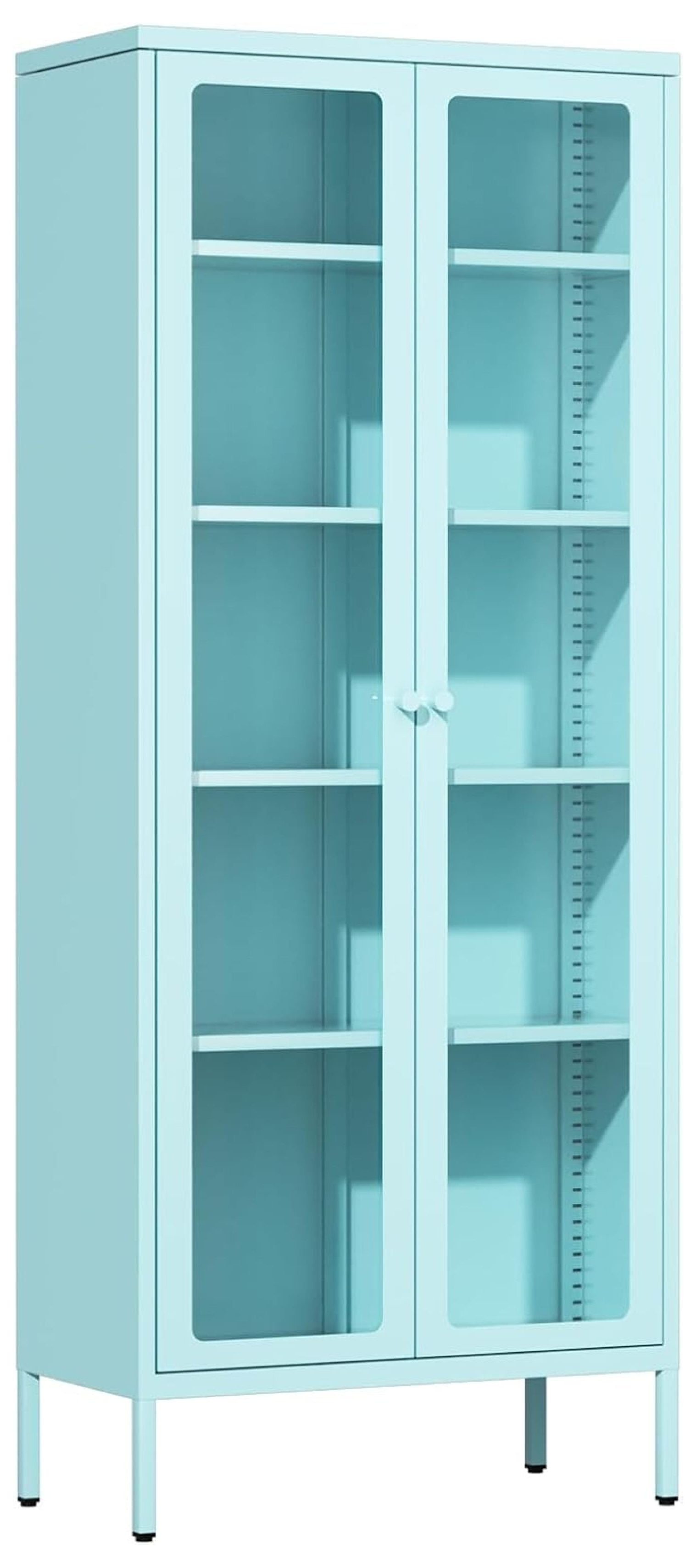 Metal Storage Cabinet with Glass Doors, Display Curio Glass Cabinet ...