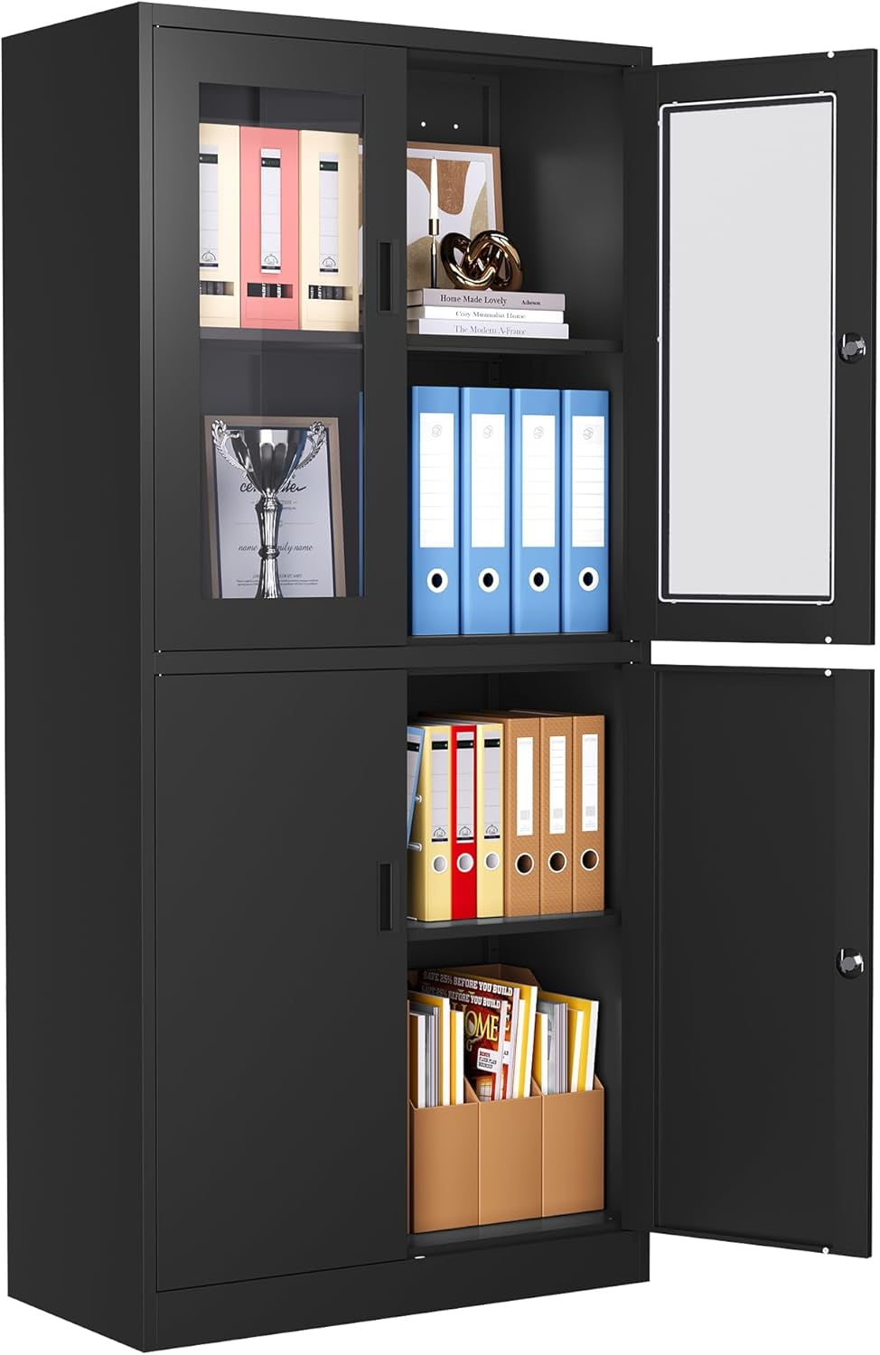 Metal Storage Cabinet with Glass Doors, Lockable Office Cabinet, 71 ...
