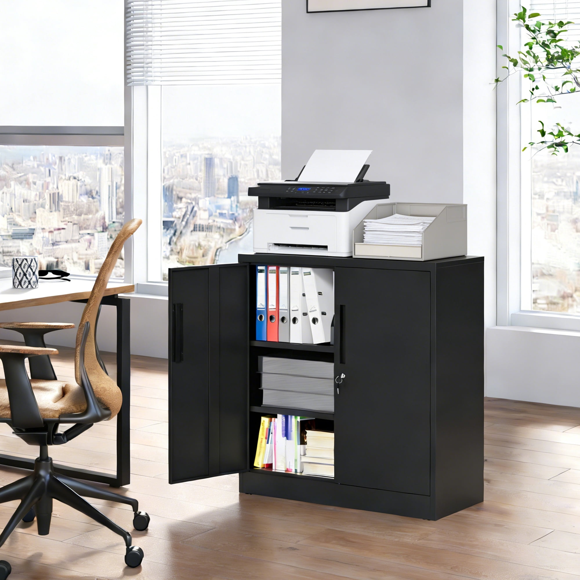 Metal Storage Cabinet with Lock, 2-Door Garage Storage Cabinet with 2 ...