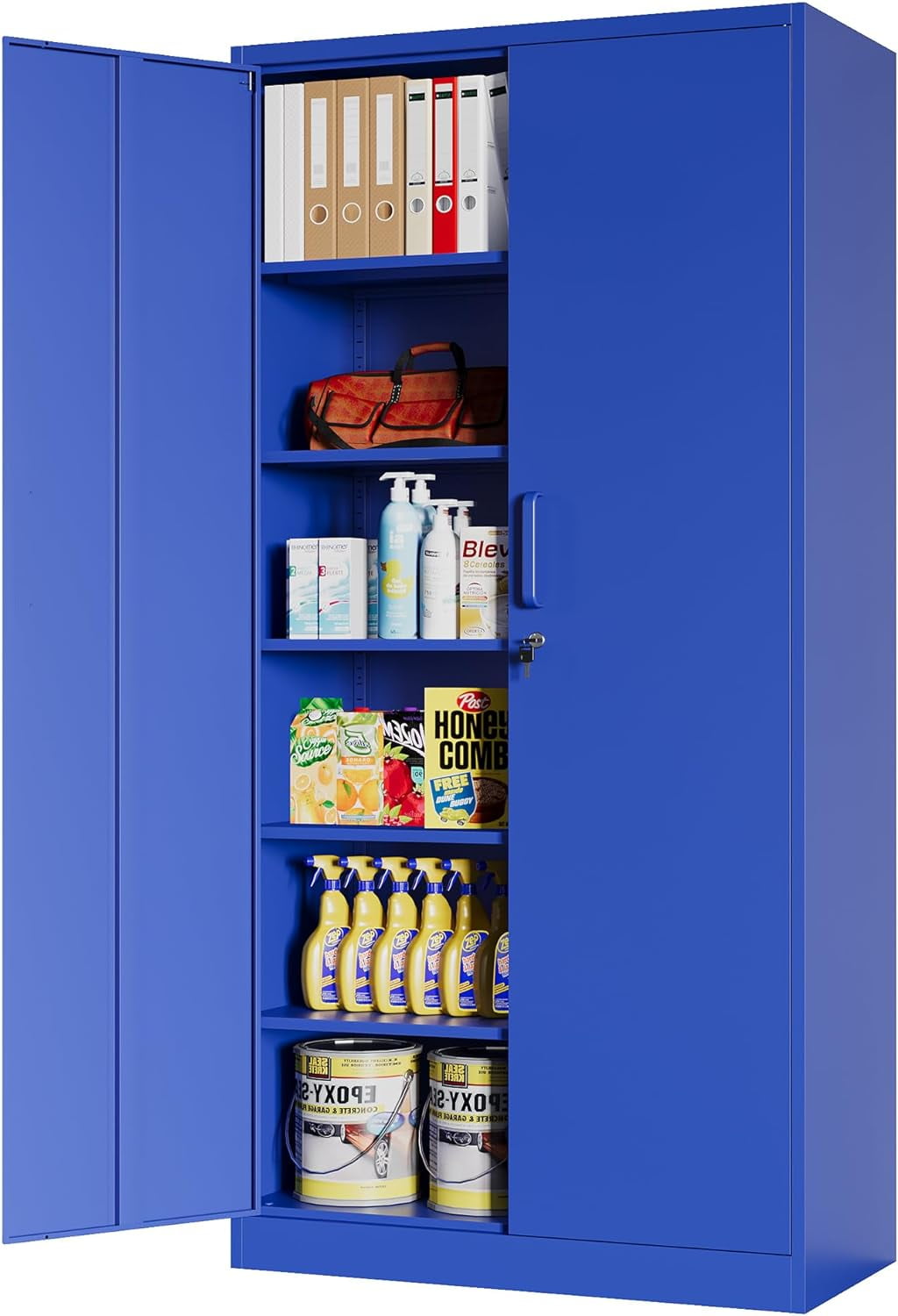 Metal Storage Cabinet with Lock 71" Garage Cabinet with 2 Doors and 4 ...