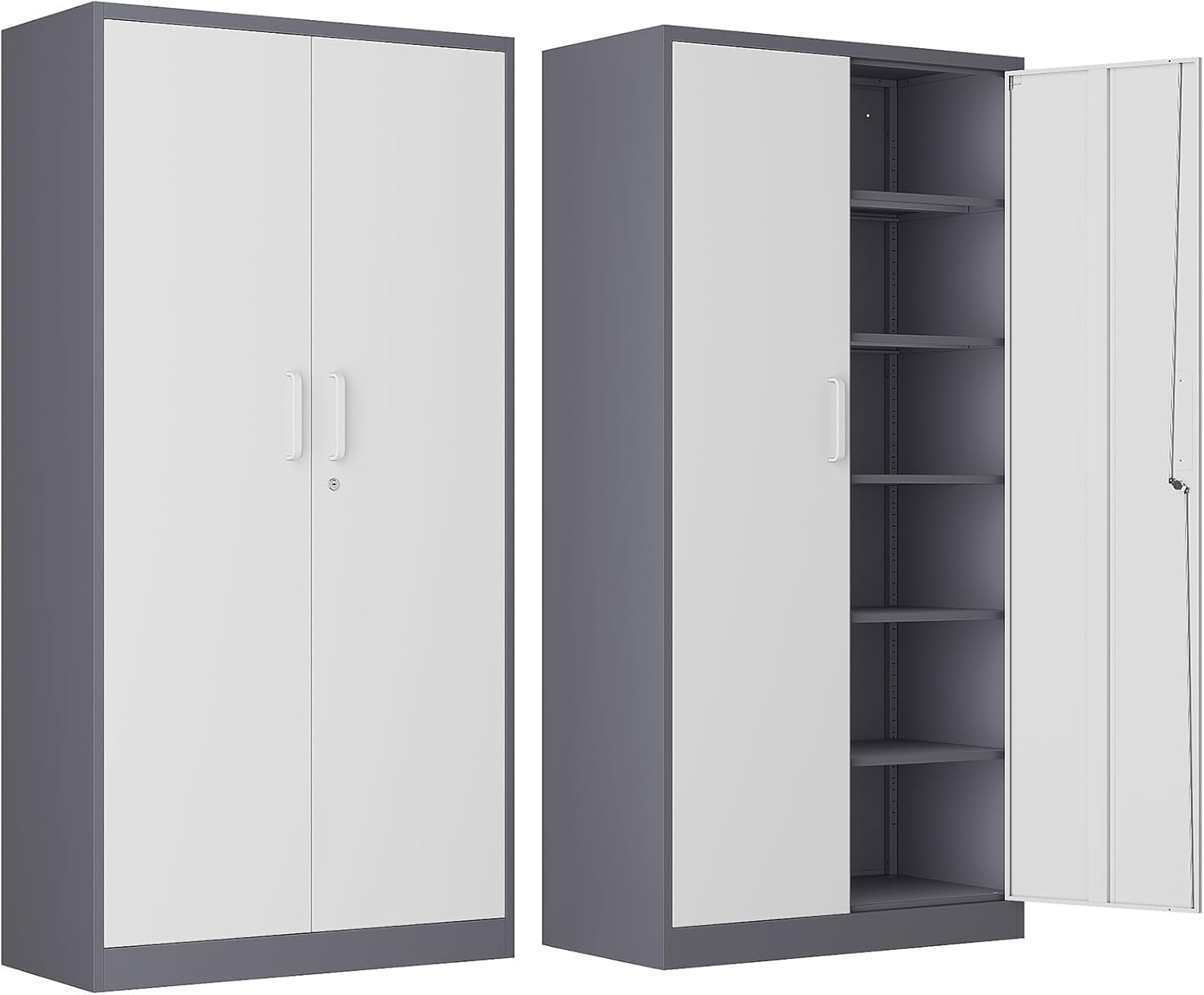 Metal Storage Cabinet with Lock,71" Garage Cabinet with 2 Doors and 4 ...
