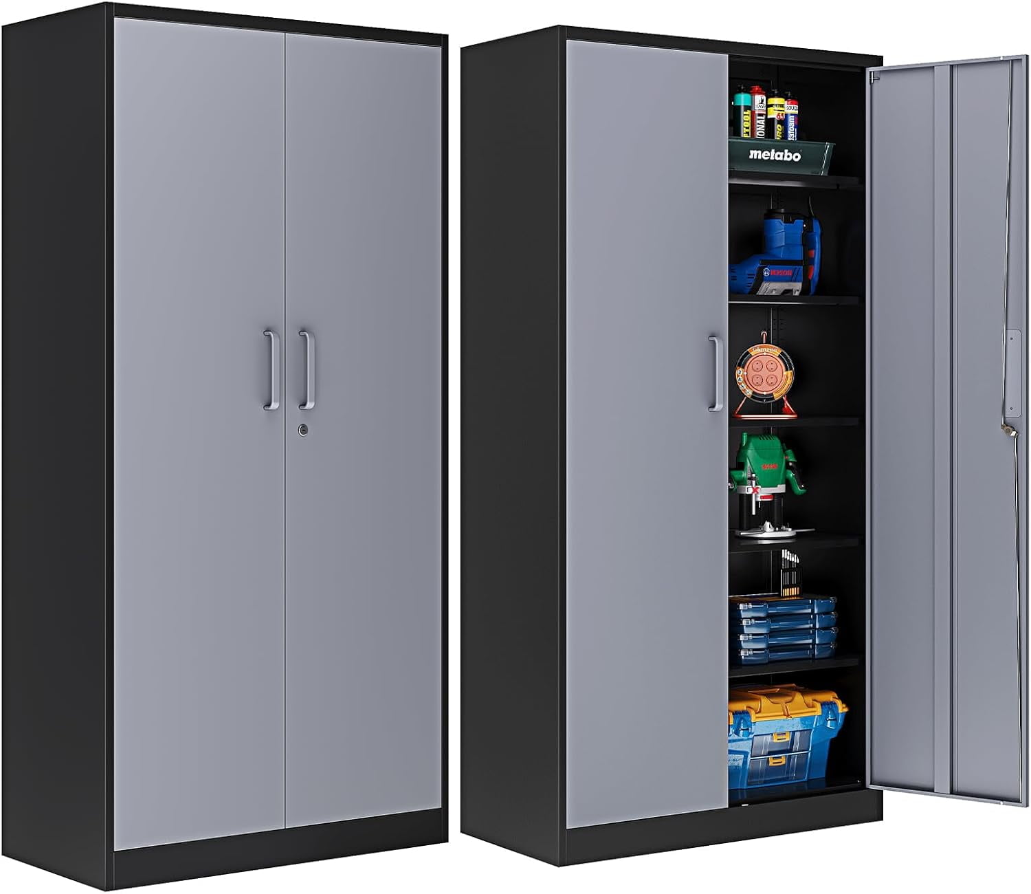 Metal Storage Cabinet with Lock，71'' Garage Storage Cabinet with 5 ...